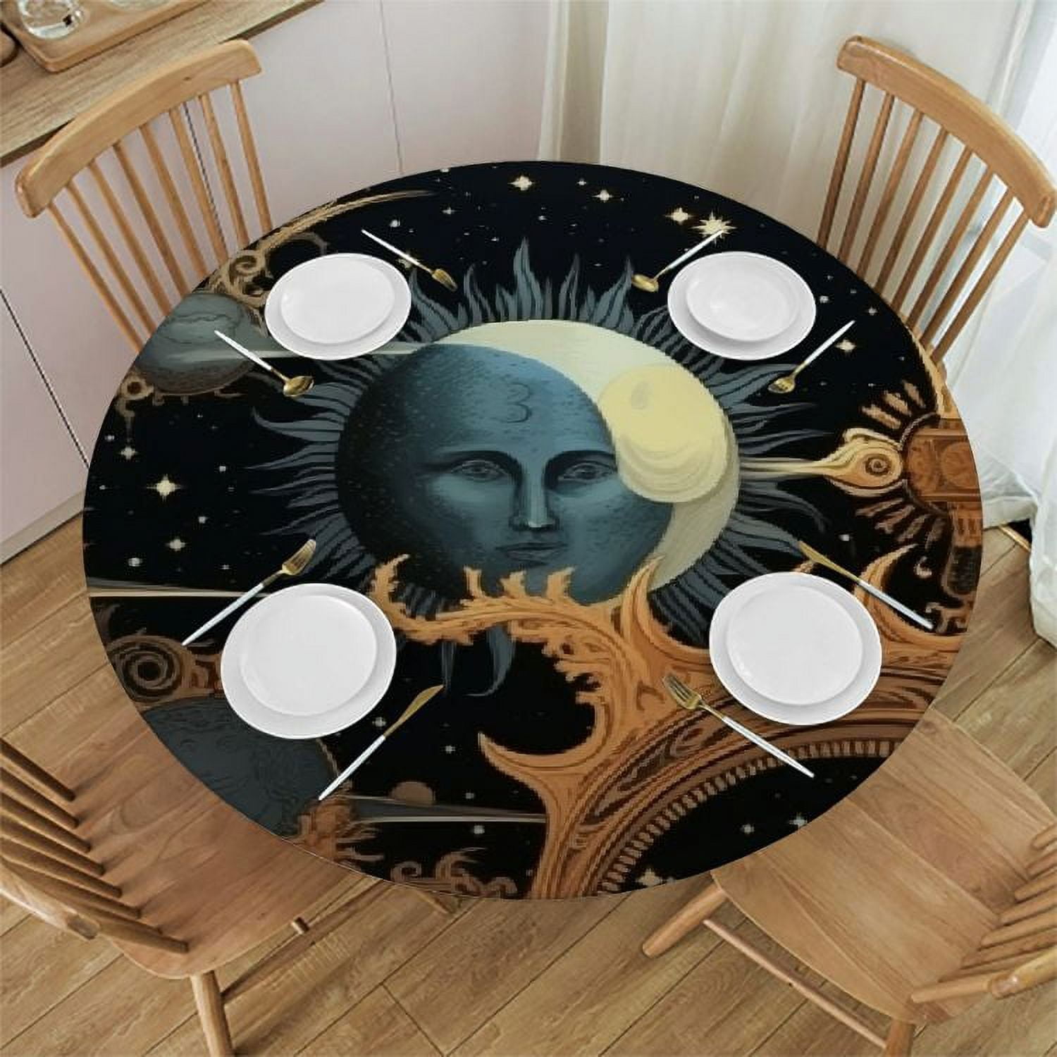 CMMY Vintage Ethnic Round Fitted Tablecloth with Elastic Edge Fitted ...