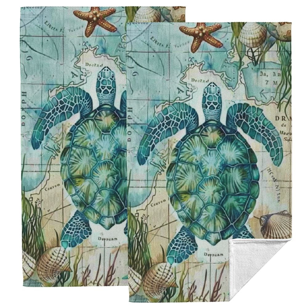 Awypu Vintage Ocean Sea Turtles Starfish Map Soft Luxury Decorative ...