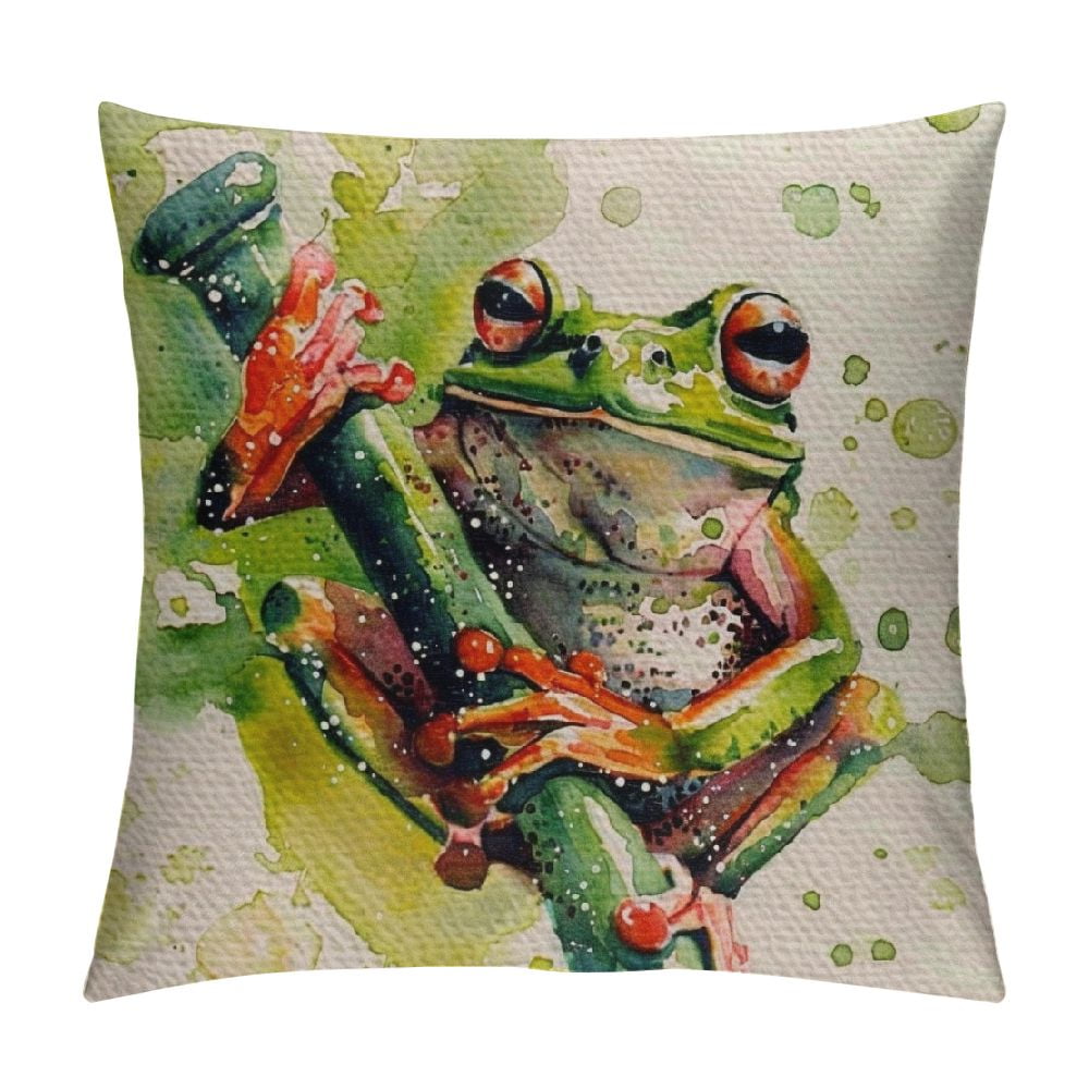 Awypu Watercolor Animal Style Throw Pillow Covers Frog Pattern Cushion ...