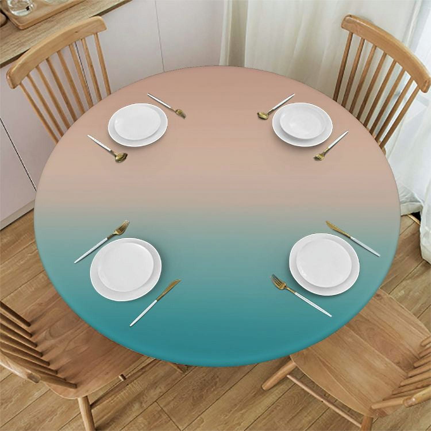 Awypu Waterproof Round Fitted Table Cover, Teal Green and Brown ...