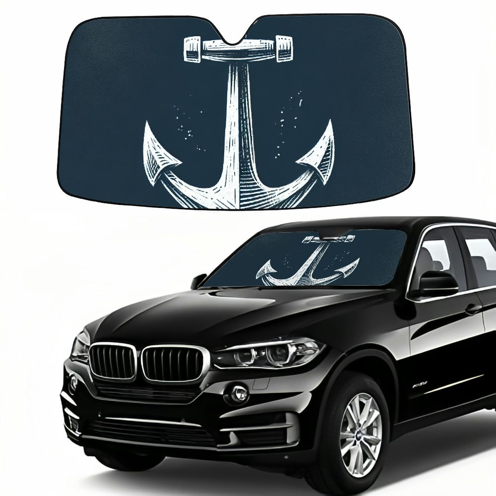 Awypu White Nautical Anchor Navy Blue Background Square Car Windshield ...