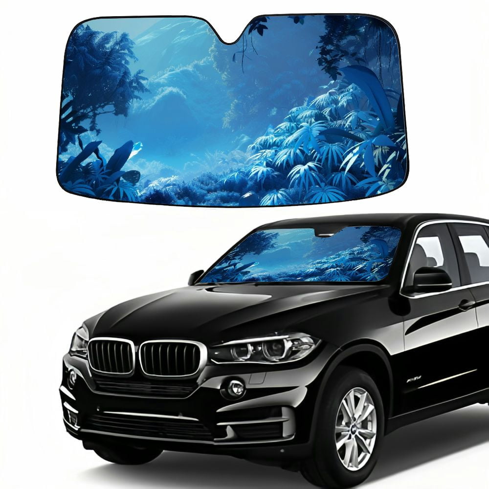 Awypu Windscreen Sun Visor for Car, Mountainous Rainforest Blue and ...