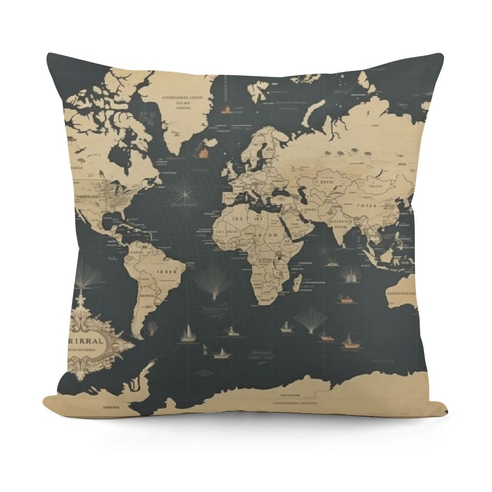 Awypu World Map Countries Cities Plush Pillow Cover with Zipper Closure ...