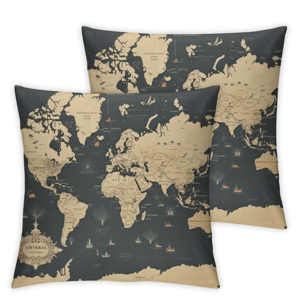 Awypu World Map Countries Cities Short Plush Throw Pillow Cover Set of ...