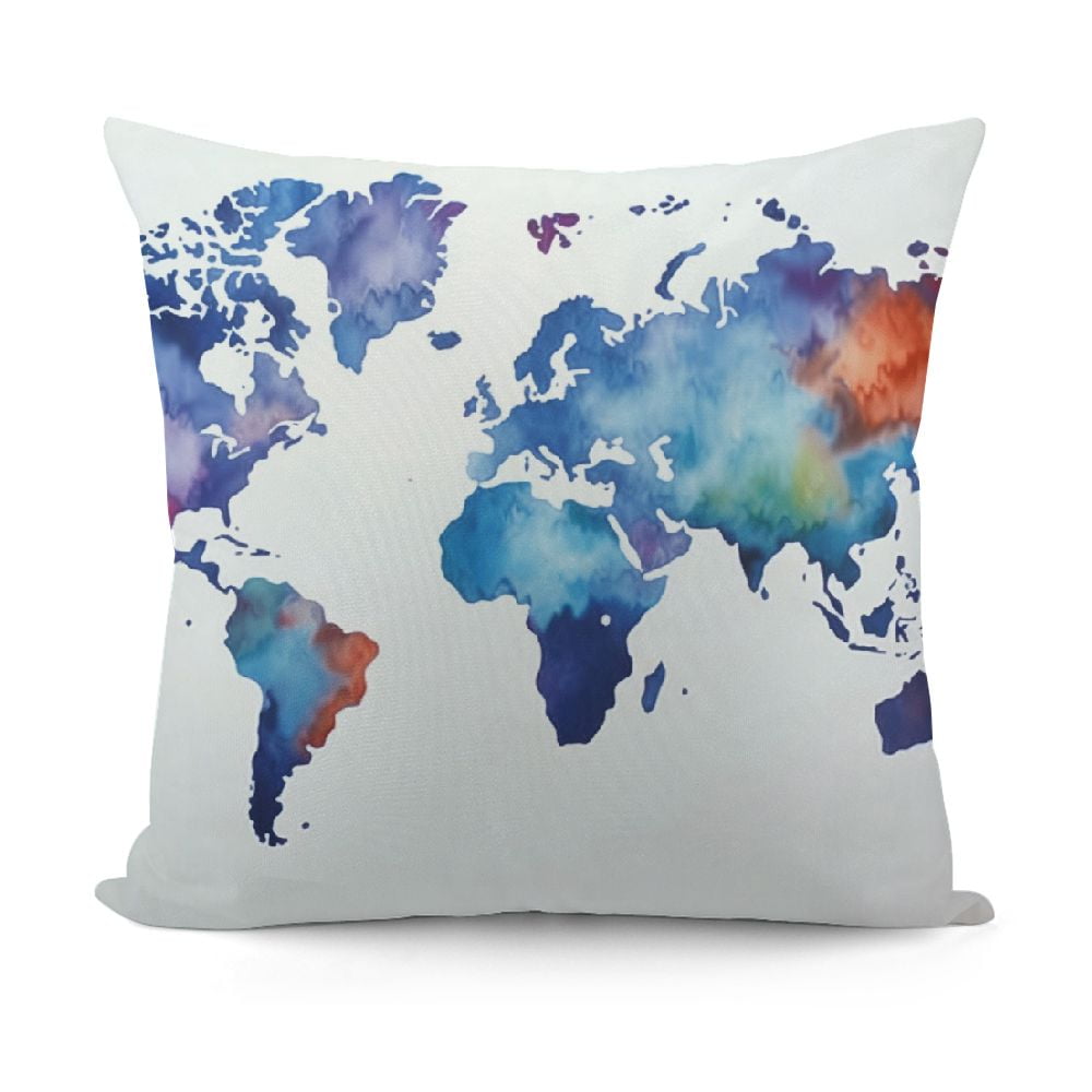 Awypu World Map Plush Pillow Cover for Car Couch Bedroom, All Year ...
