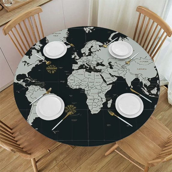 Awypu World Map Round Table Cover 100% Polyester Fiber - Festive Table ...
