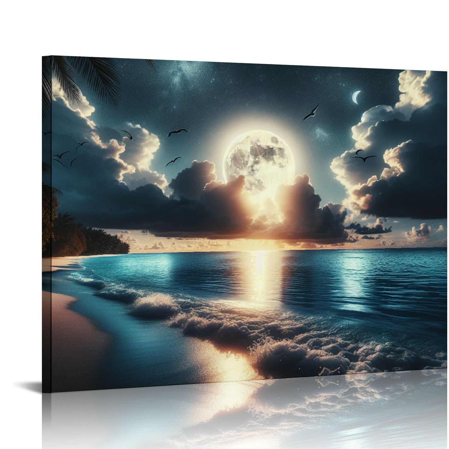 Awypu large Moon Ocean Wall Art Seascape Painting Sea Pictures Canvas ...
