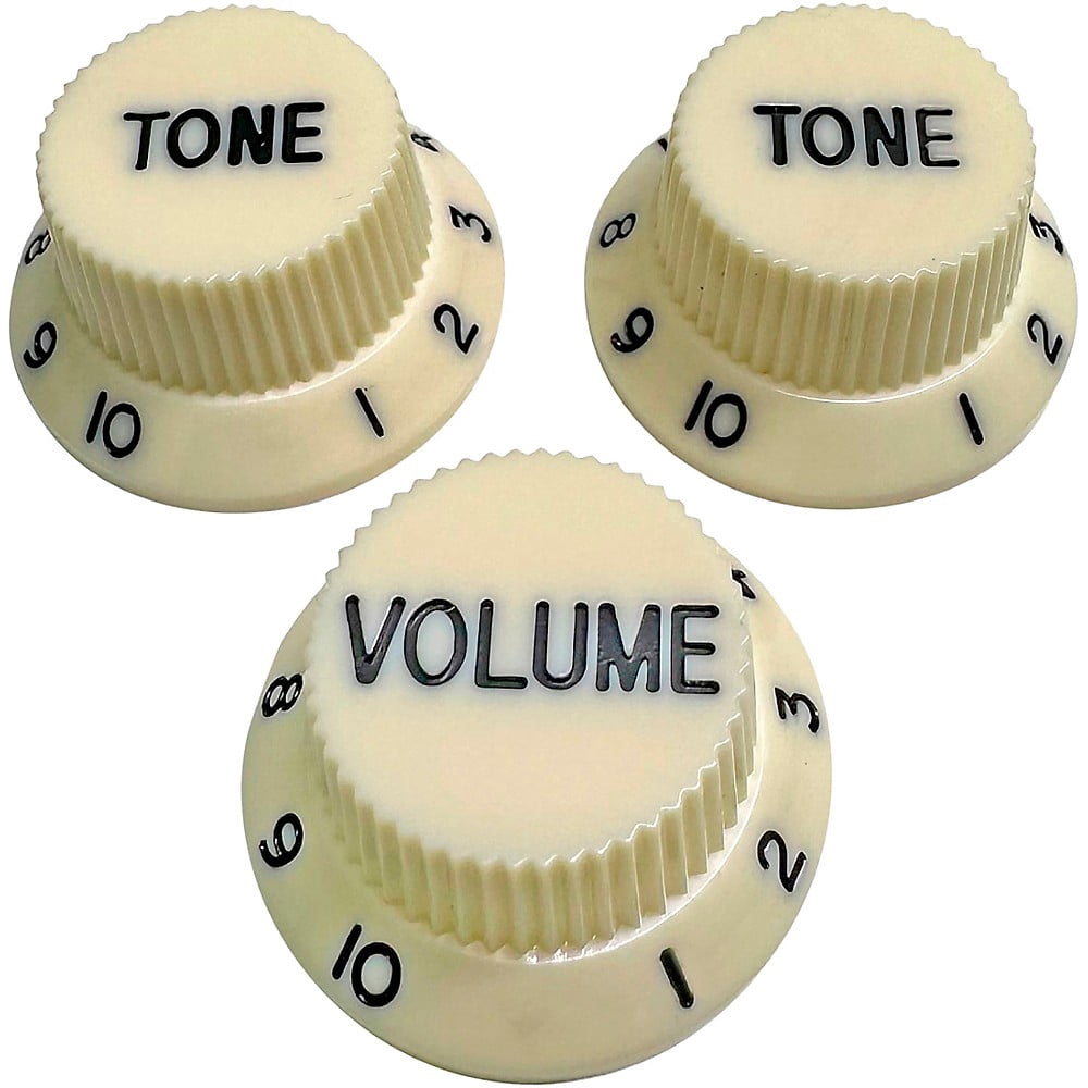 AxLabs Strat-Style Knob Kit with Black Lettering (3) Parchment ...