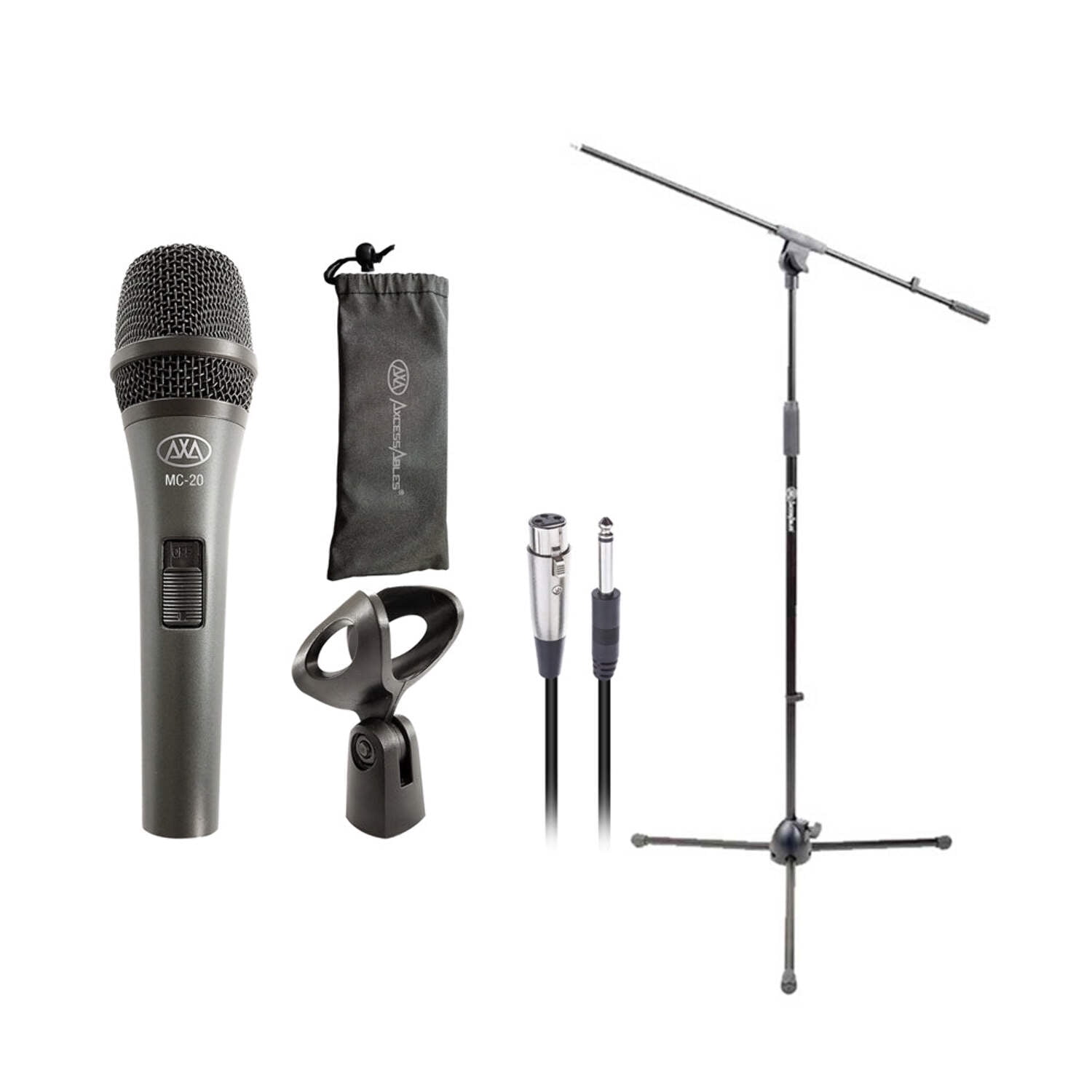 AxcessAbles MC-20 Dynamic Handheld Microphone/Mic Stand Cable Bundle ...