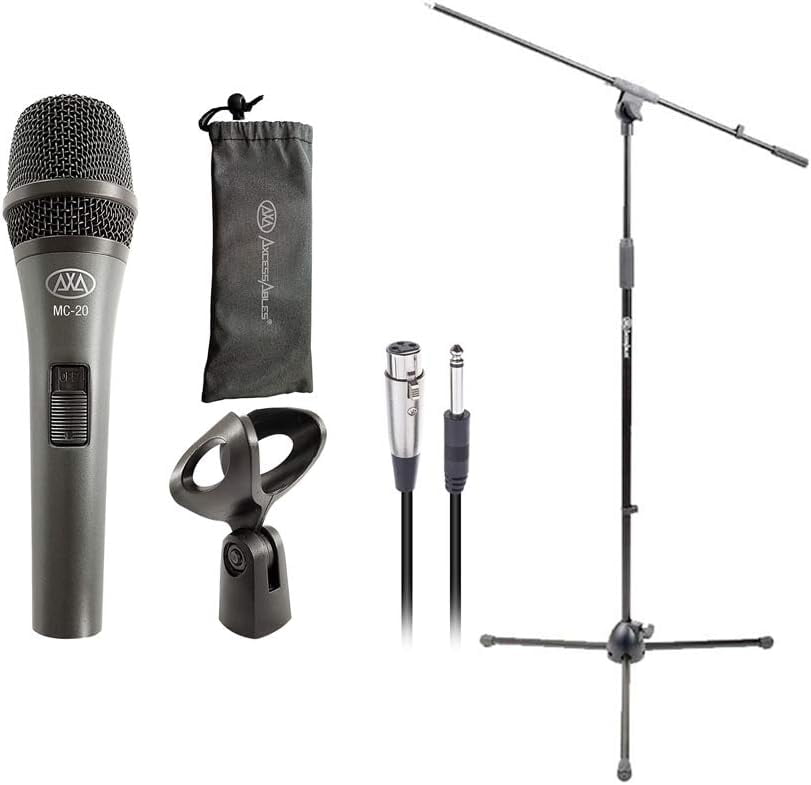 AxcessAbles MC-20 Dynamic Handheld Microphone/Mic Stand & Cable Bundle ...