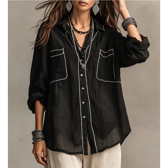 Axdhxbd Button Up Shirts for Women Oversized Long Sleeve Collared Shirt ...