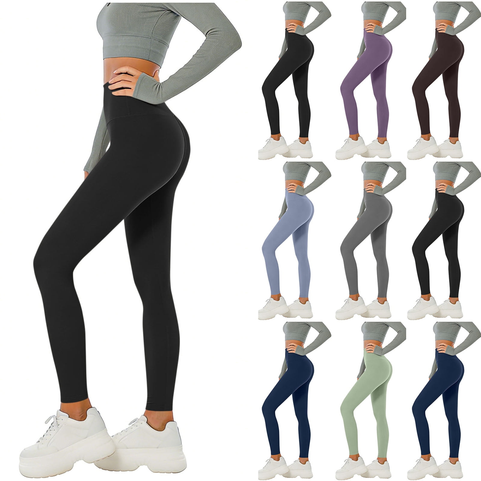 Axdhxbd Workout Leggings for Women Solid Color Tummy Control High ...