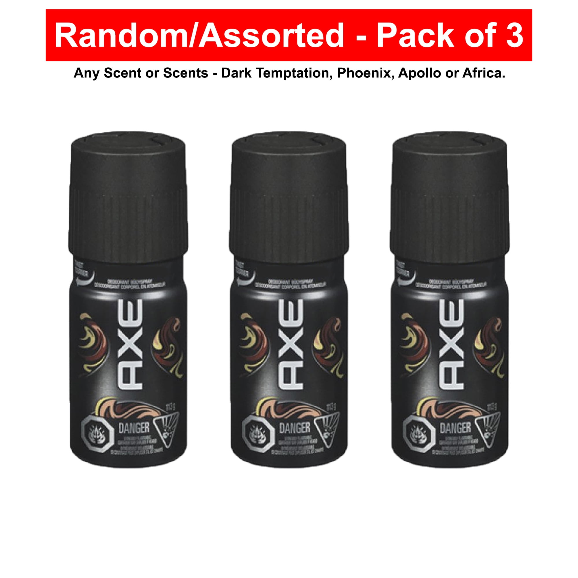 Axe Mystery Pack of 3 (Random/Assorted) Axe Body Spray (Special Import) Dark Temptation, Phoenix ...