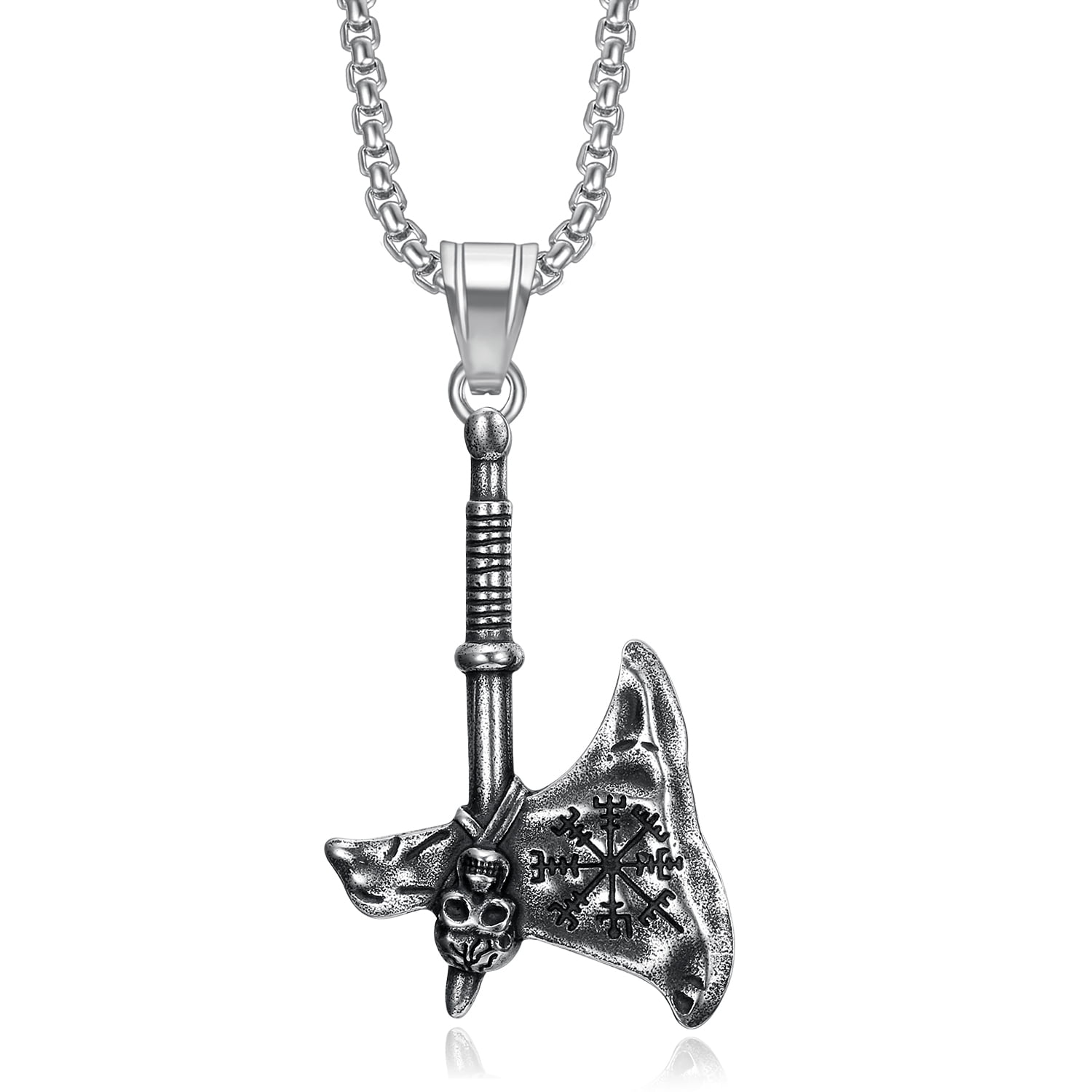 Axe Skull Pendant Punk Rock Stainless Steel Necklace for Men Women, 24 ...
