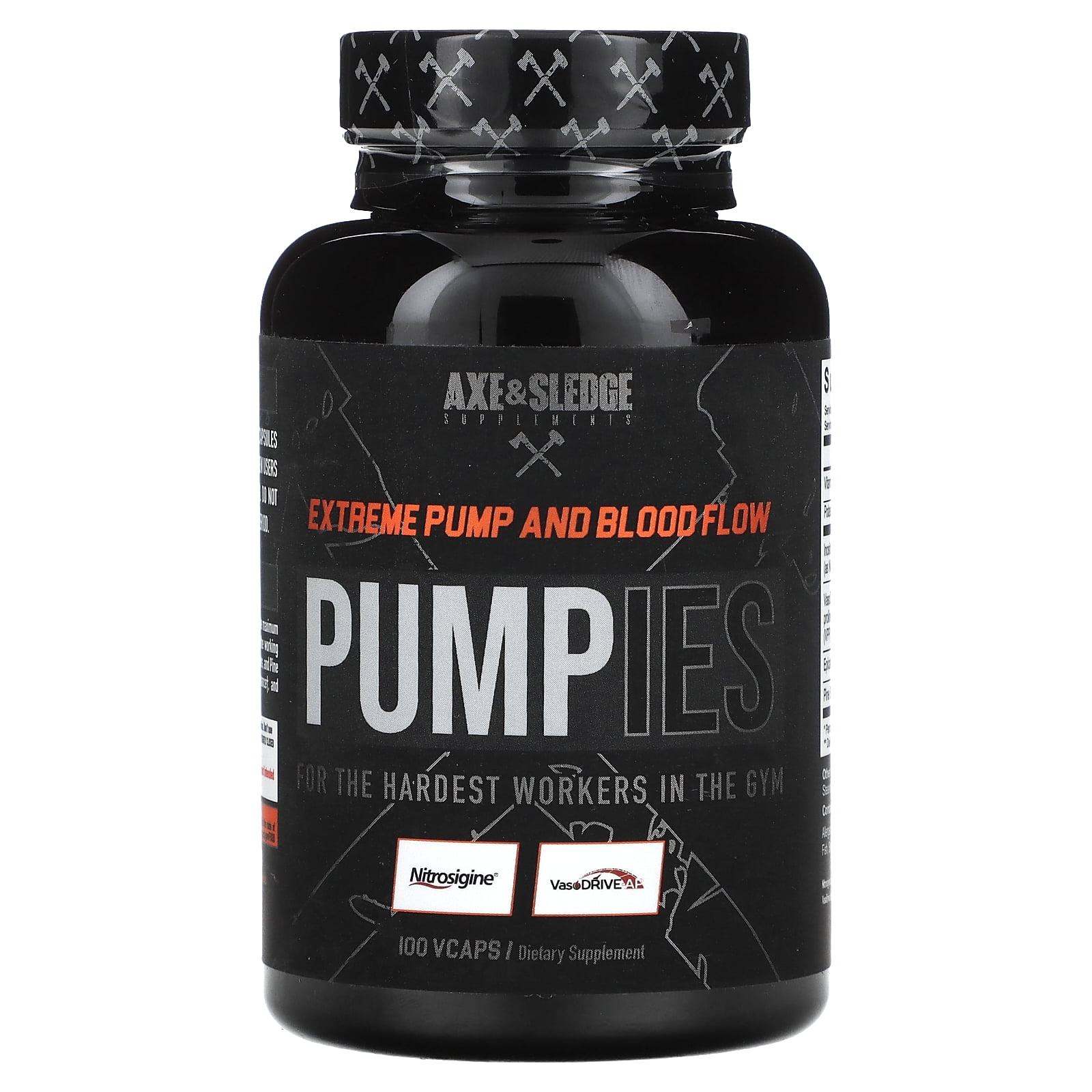 Axe & Sledge Supplements Pumpies, Extreme Pump And Blood Flow, 100 Vcaps - Walmart.com