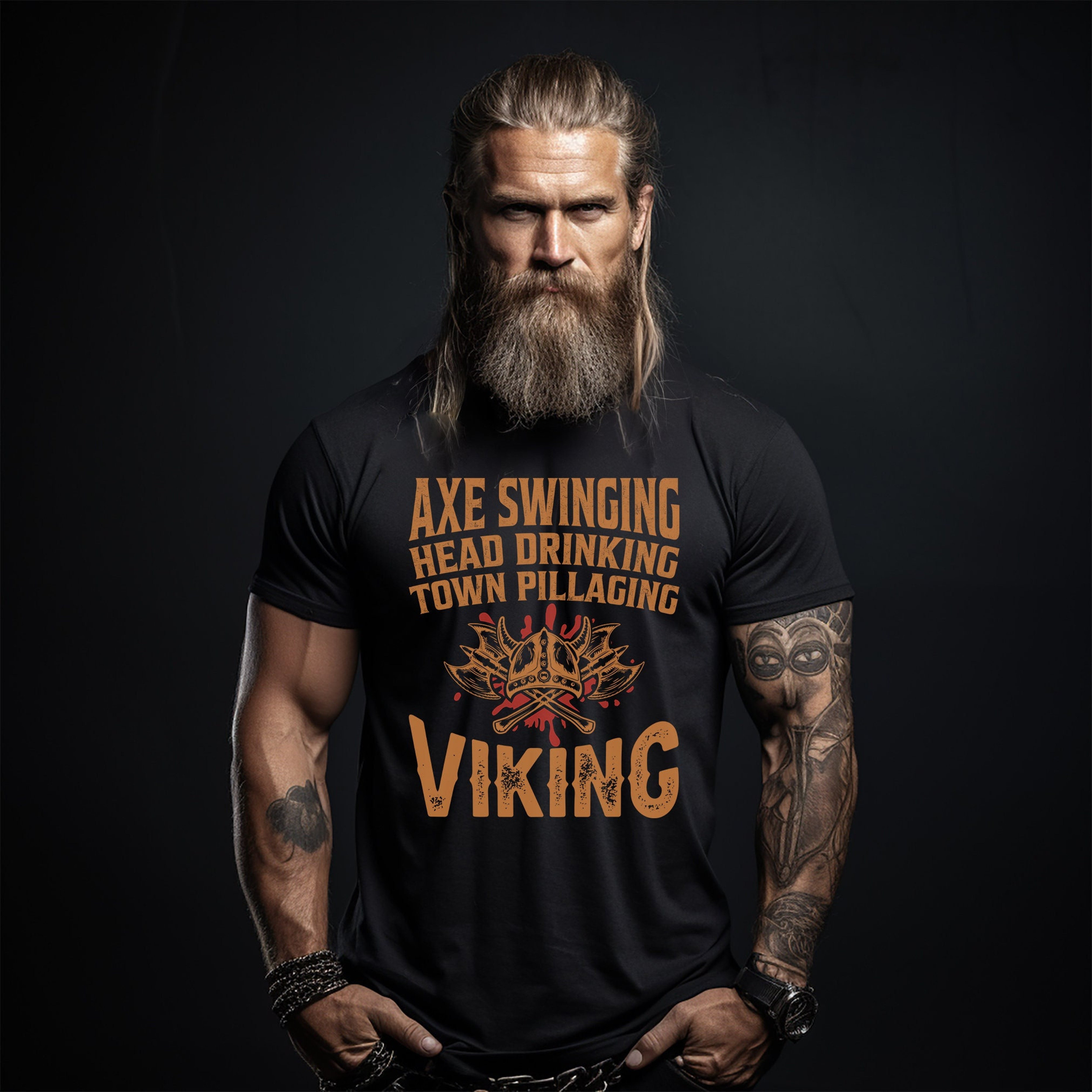 Axe Swinging Viking T-Shirt | Men's Viking Themed Shirt | Norse God Tee ...