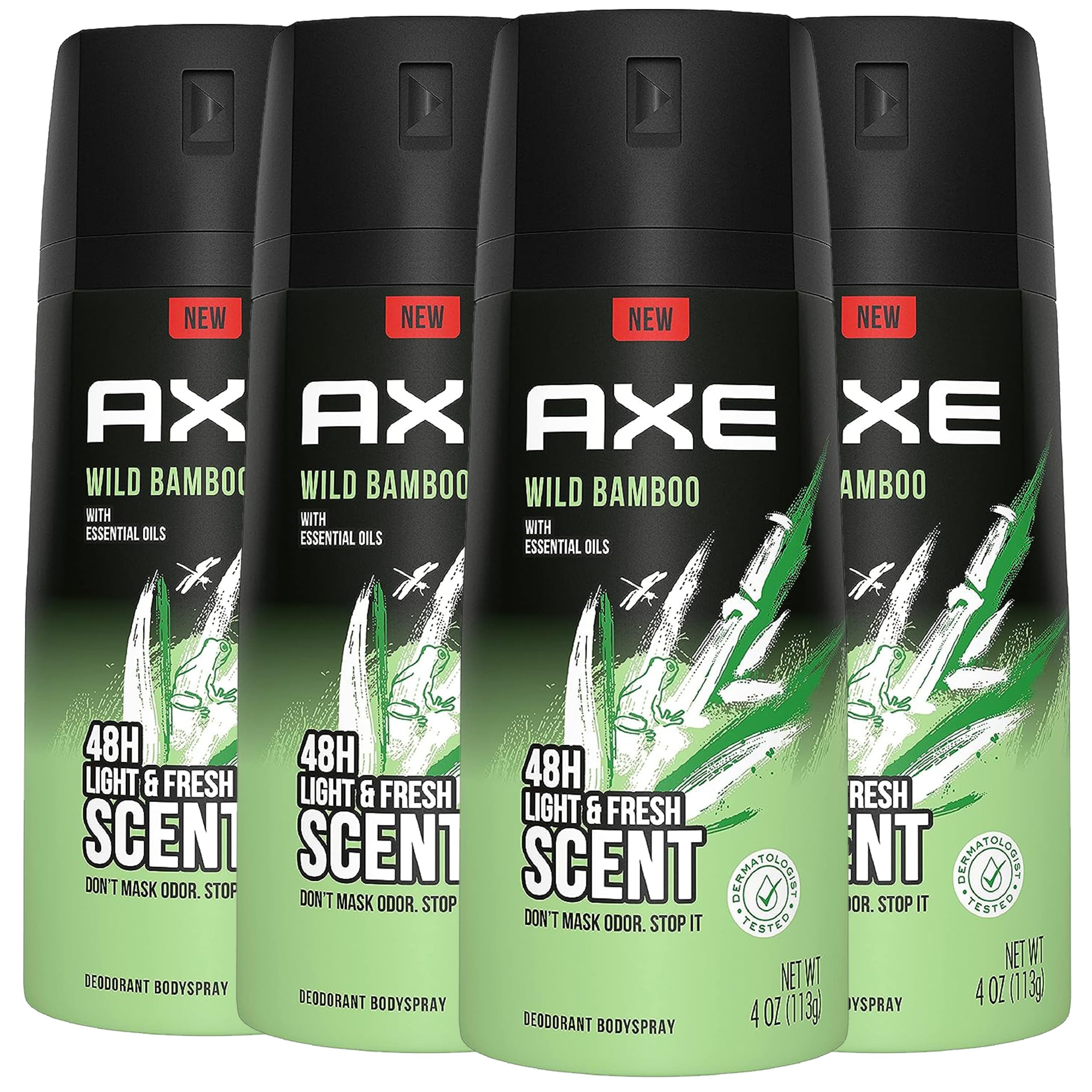 Axe Wild Bamboo Men Body Spray Deodorant 4 Oz Pack of 4 48H Odor ...