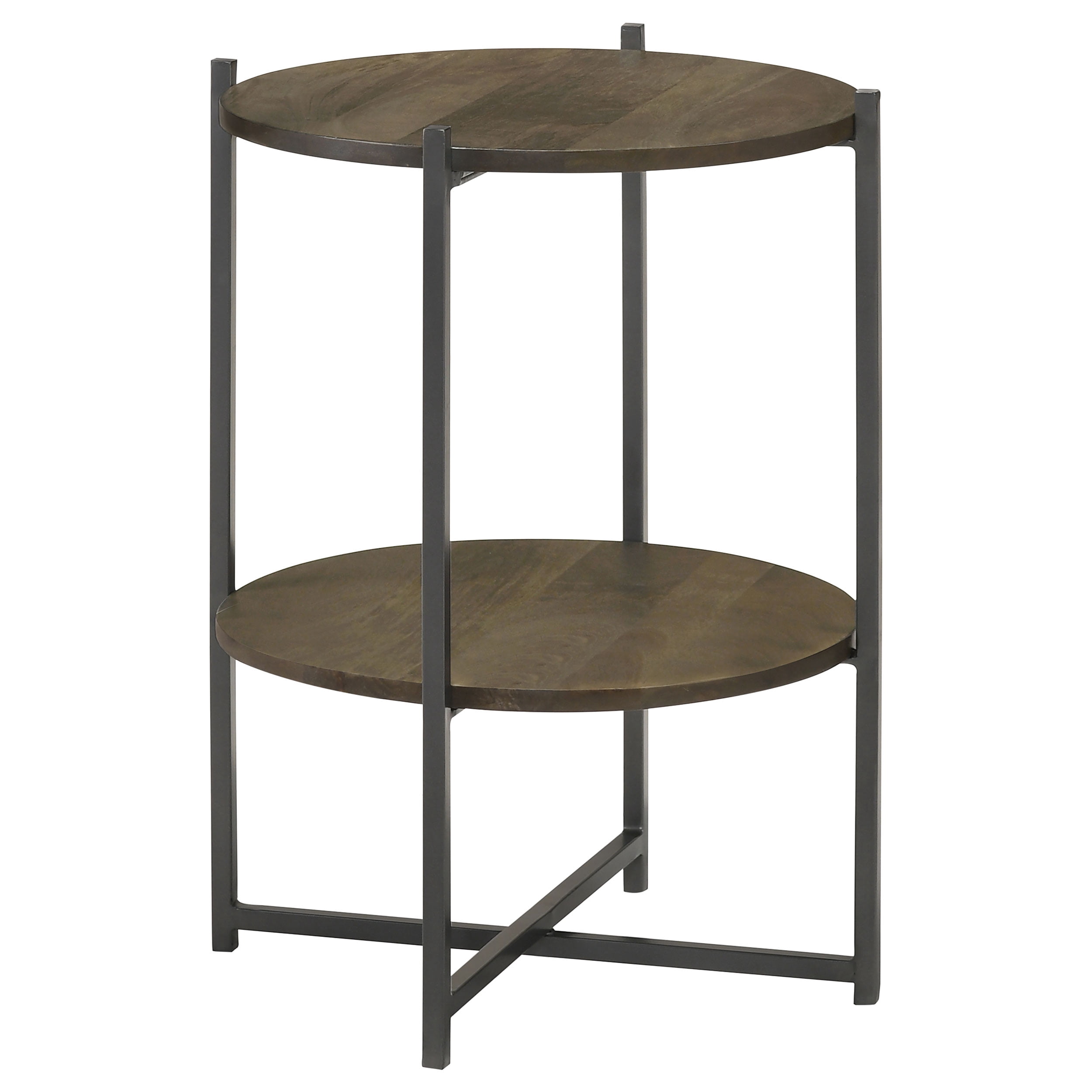 Axel Round Accent Table with Open Shelf Natural and Gunmetal - Walmart.com