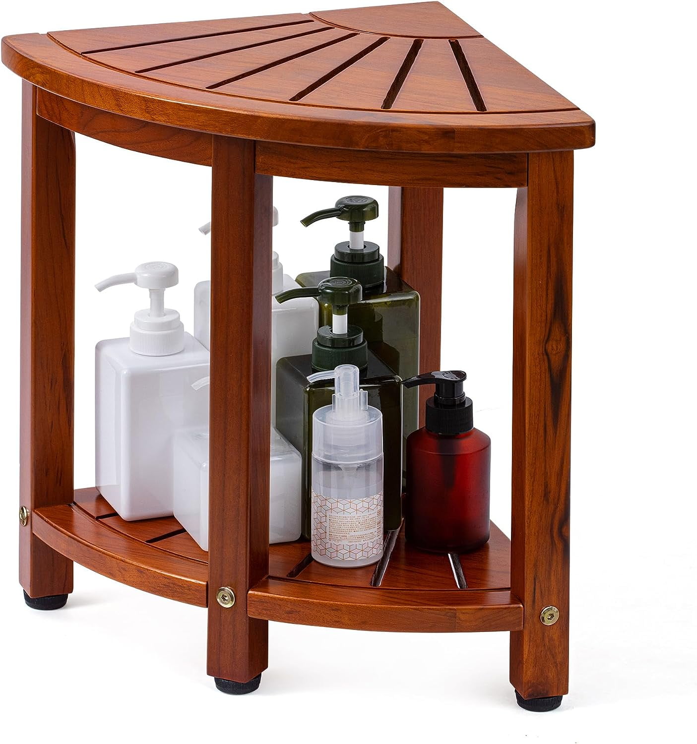 Axeman Teak Corner Shower Stool for Shaving Legs with Storage Shelf ...