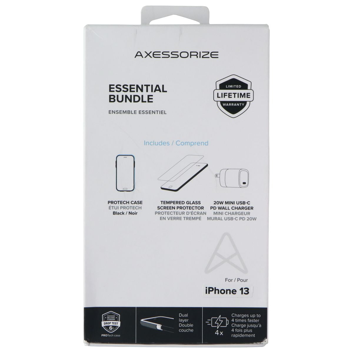 Axessorize Essential Bundle Case + Screen + Charger for Apple iPhone 13 ...