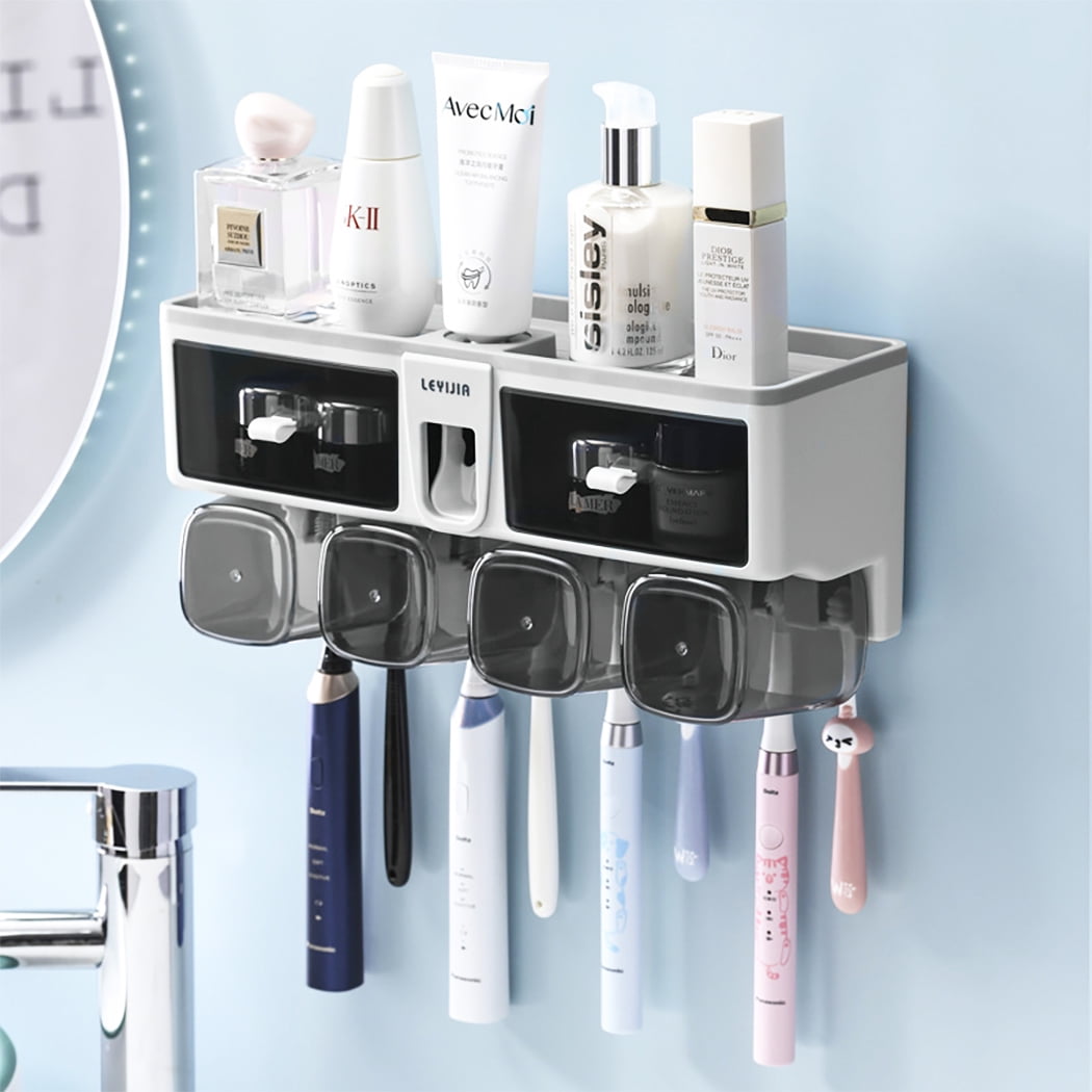 Axidou Easy-to-Clean Wall Mounted Toothbrush & Toothpaste Holder with ...