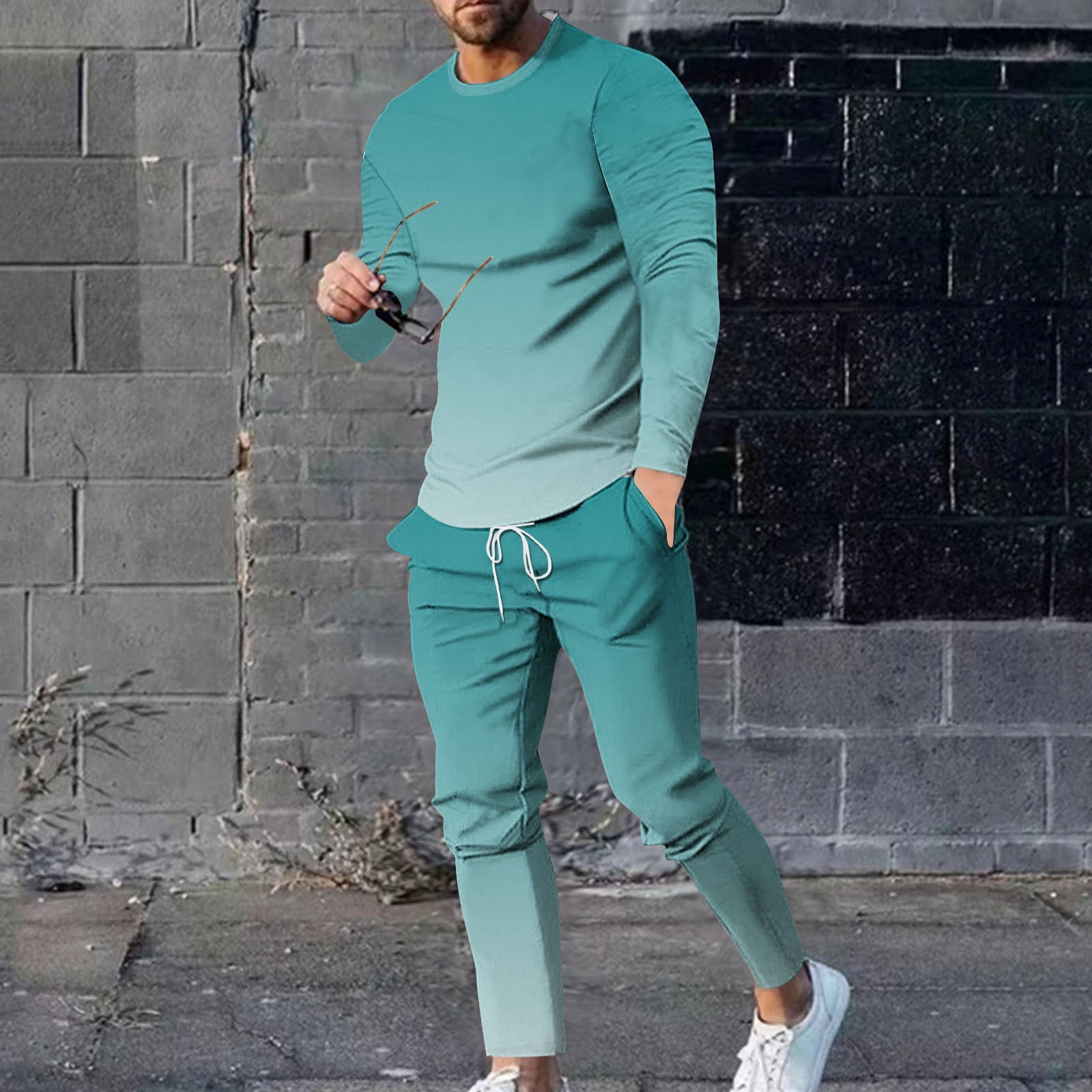Axiiglly 2 Piece Set for Men Gradient Pullover Sweatshirt Tracksuit ...
