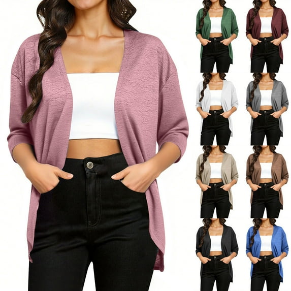 Axiiglly 3/4 Sleeve Cardigan for Women Open Front Lightweight Sweater ...