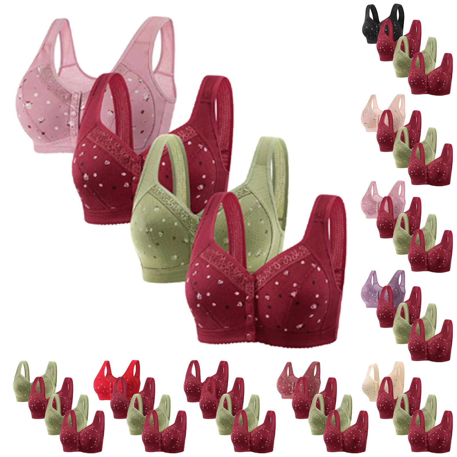 Axiiglly 4PC Front Closure Bras for Women Plus Size Push Up Bras Full ...