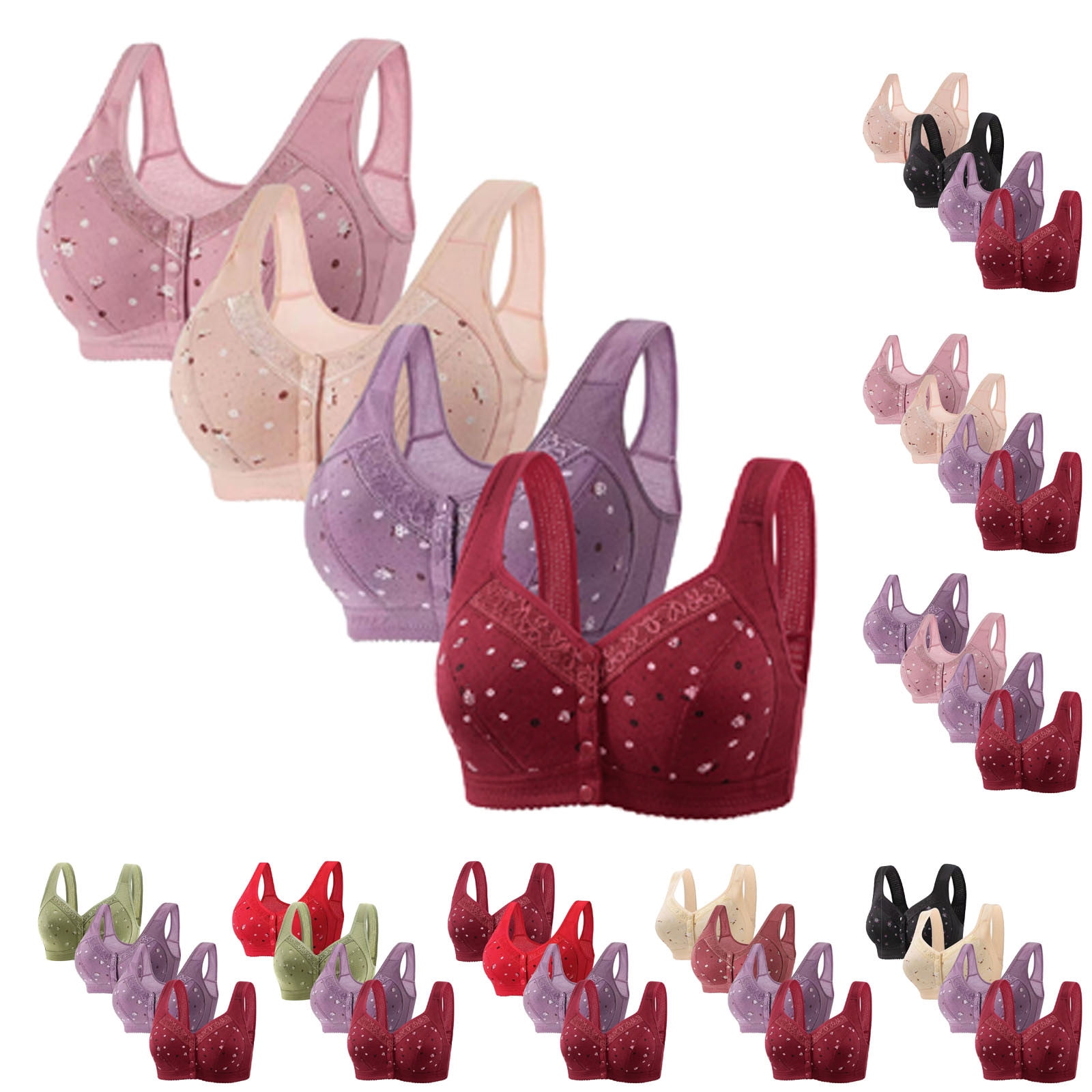 Axiiglly 4PC Front Closure Bras for Women Plus Size Push Up Bras Full ...