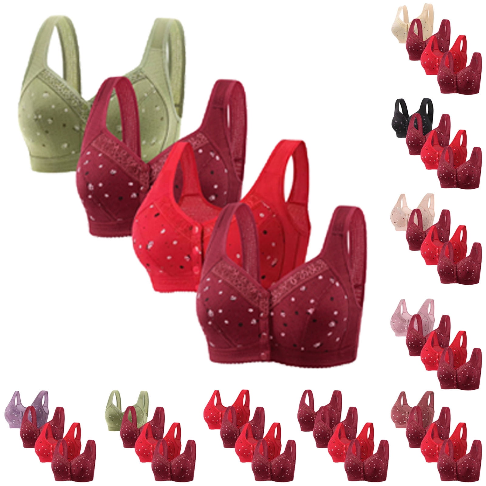 Axiiglly 4PC Front Closure Bras for Women Plus Size Push Up Bras Full ...