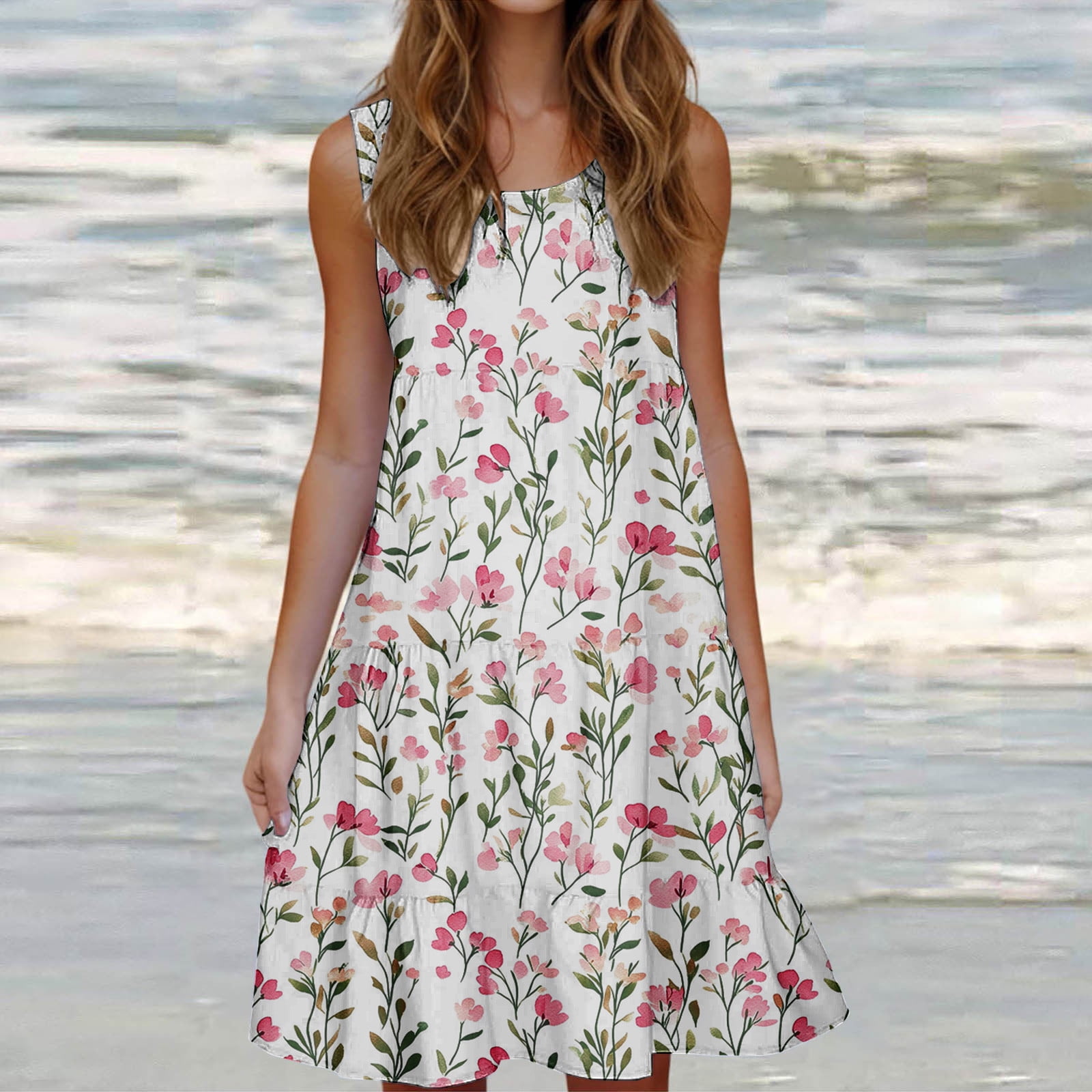 Axiiglly Beach Dress for Women Floral Printed Summer Sundresses Casual ...