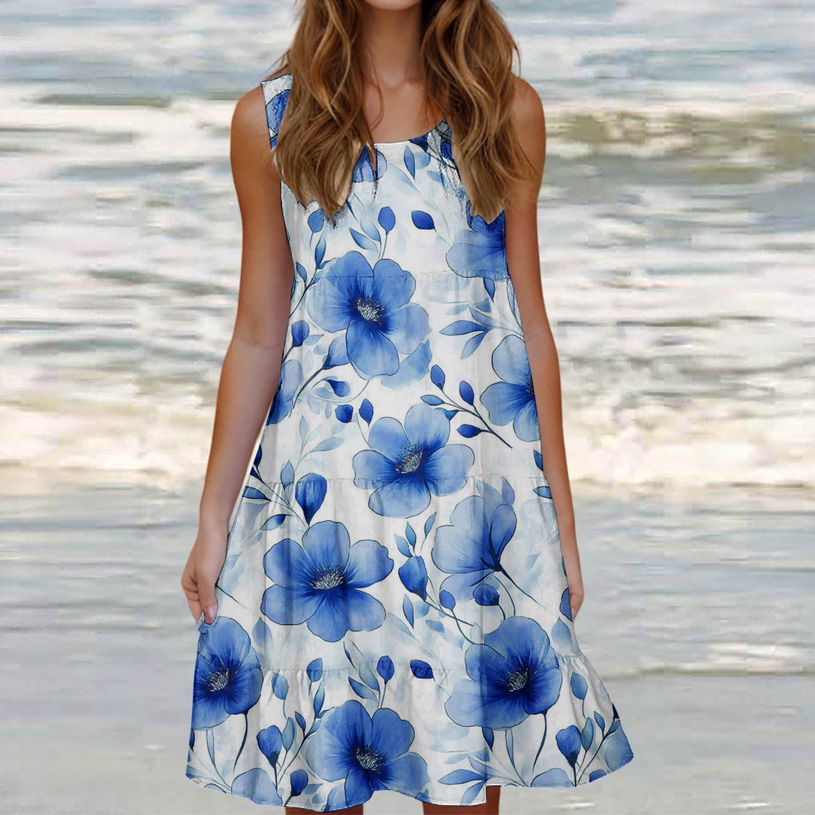 Axiiglly Beach Dress for Women Floral Printed Summer Sundresses Casual ...