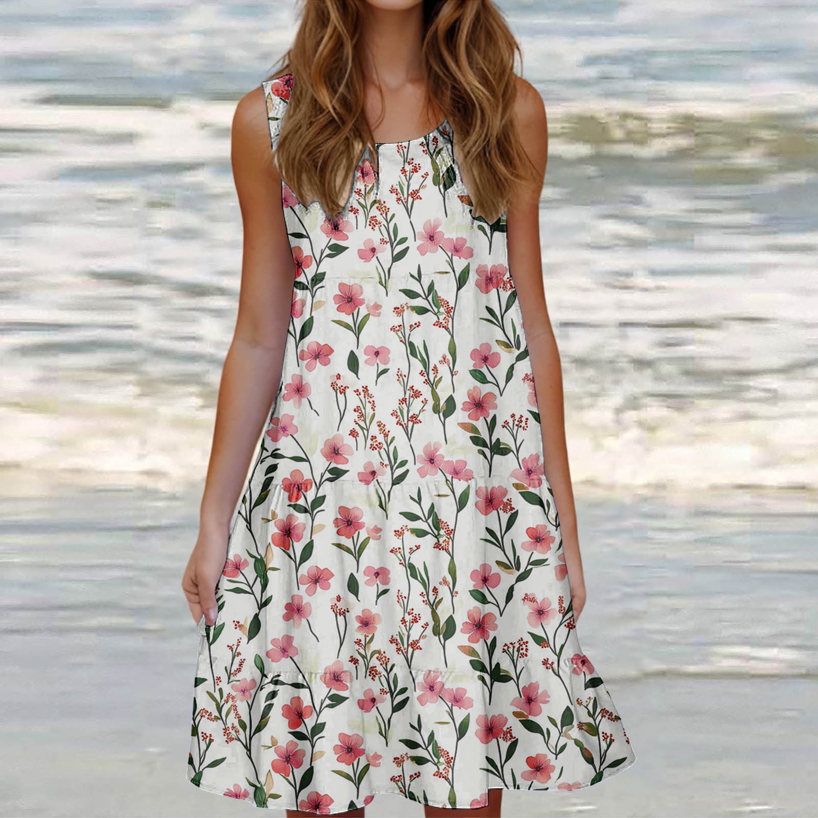 Axiiglly Beach Dress for Women Floral Printed Summer Sundresses Casual ...