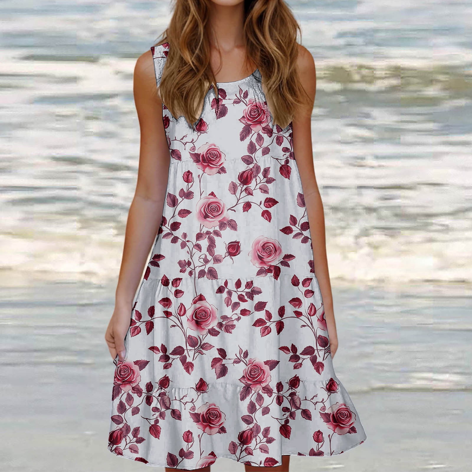 Axiiglly Beach Dress for Women Floral Printed Summer Sundresses Casual ...