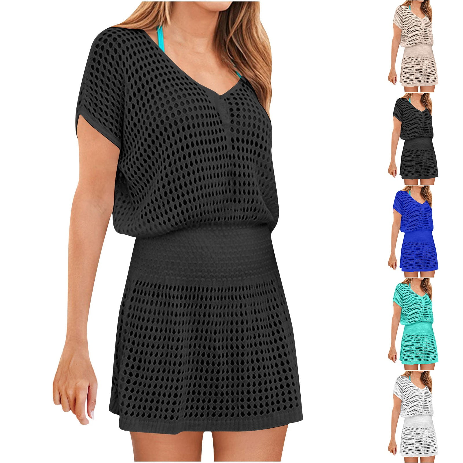 Axiiglly Beach Dress for Women V Neck Mini Dress Summer Swimsuit ...