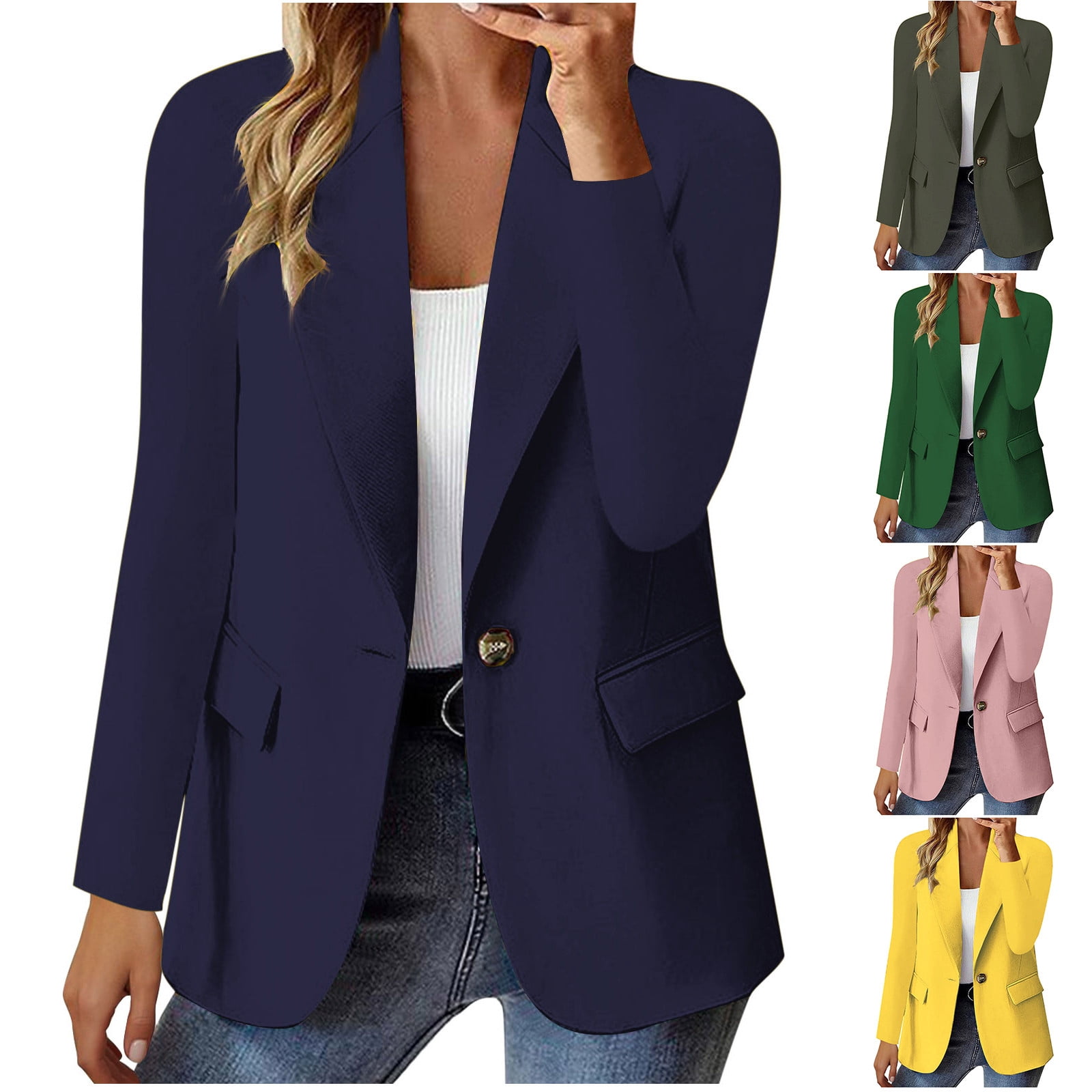Horkkom Blazers for Women Notch Lapel Slim Fit Dressy Jacket Long ...