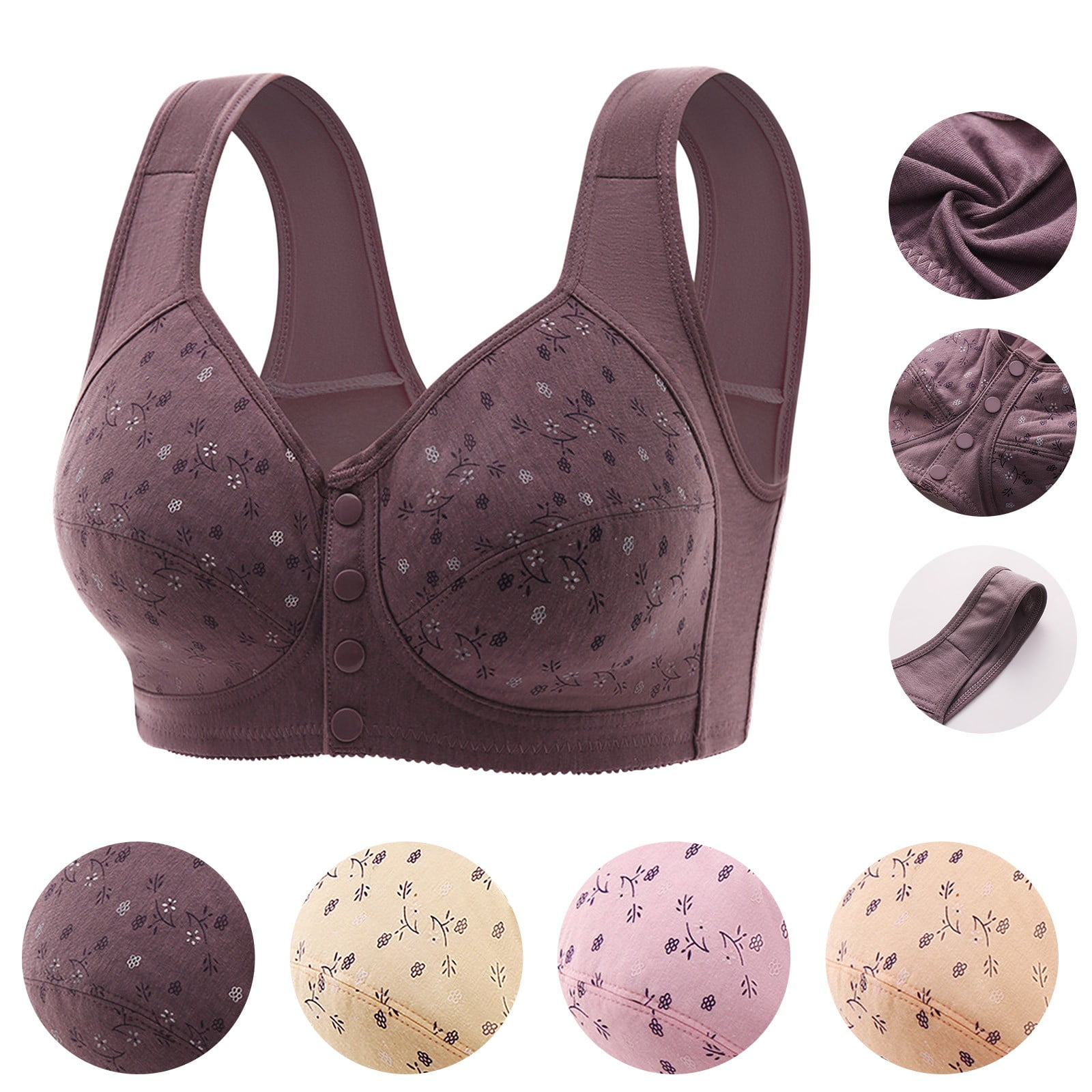 Axiiglly Bras for Older Women No Underwire Push Up Bra Plus Size Button ...