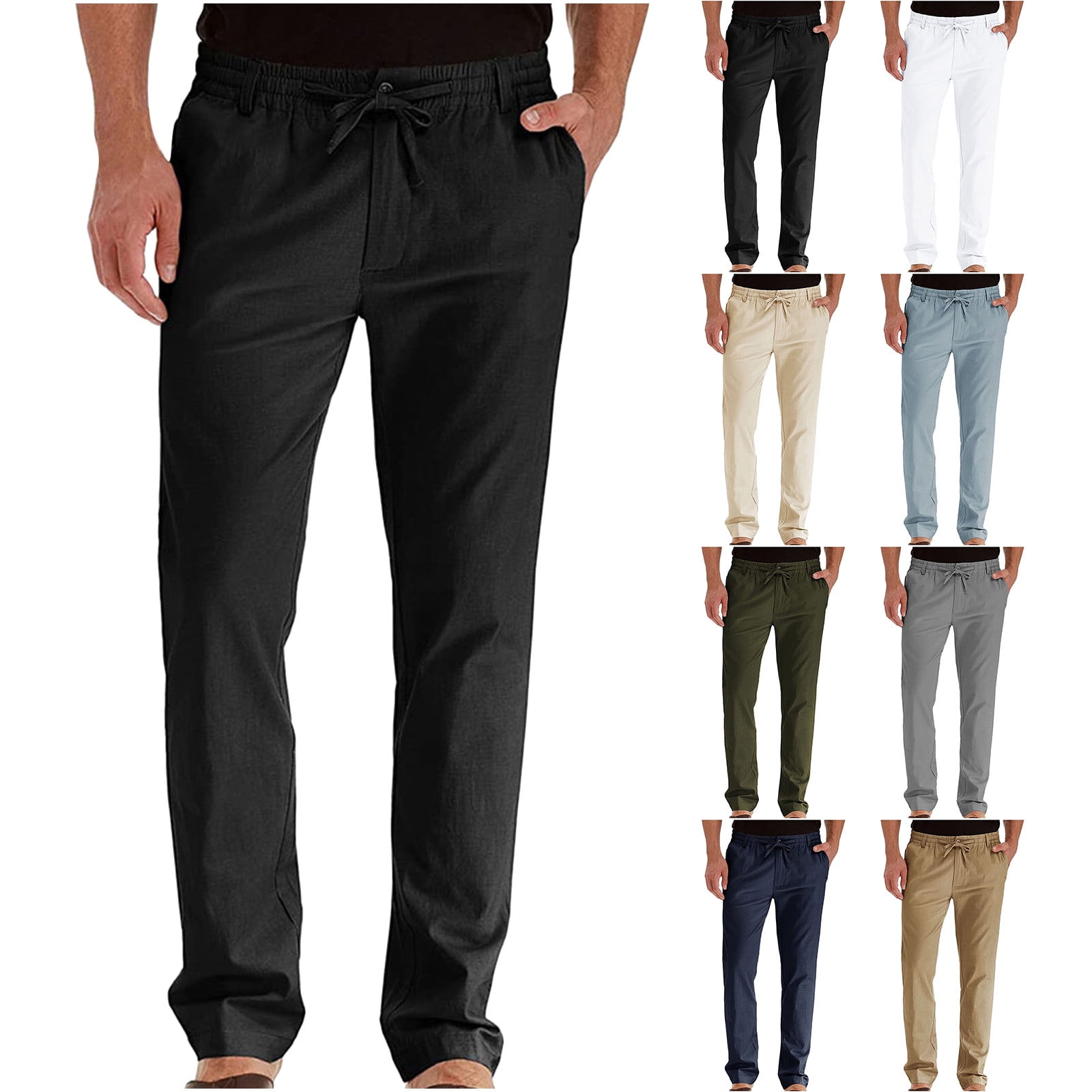 Axiiglly Business Casual Pants for Men Elastic Waist Cotton Pants Slim ...