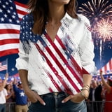 Axiiglly Button Down Shirts for Women Long Sleeve USA Flag Print ...