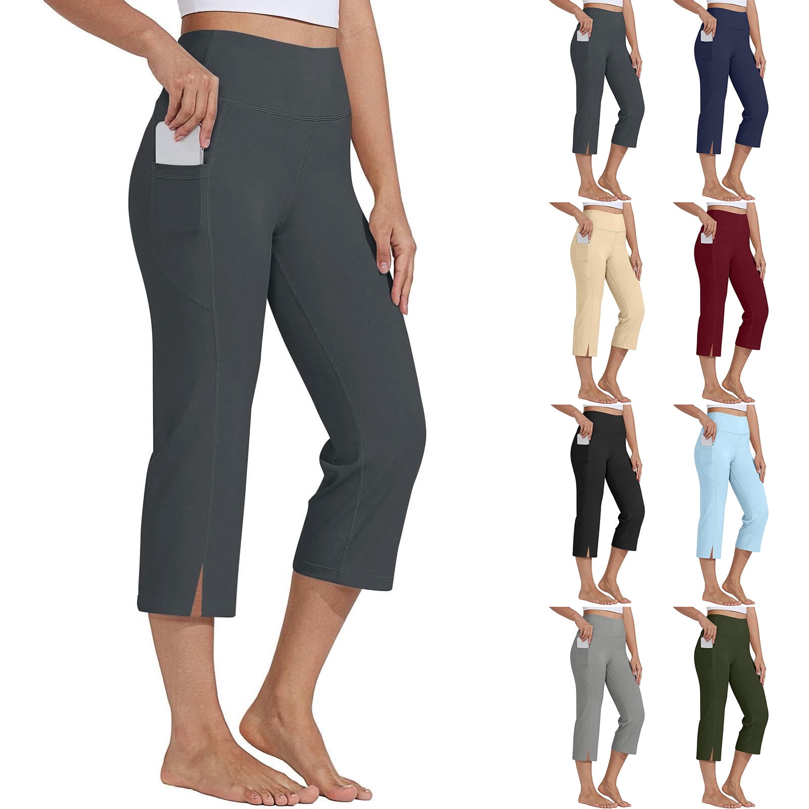Axiiglly Capri Pants for Women High Waisted Flare Leggings Lightweight ...