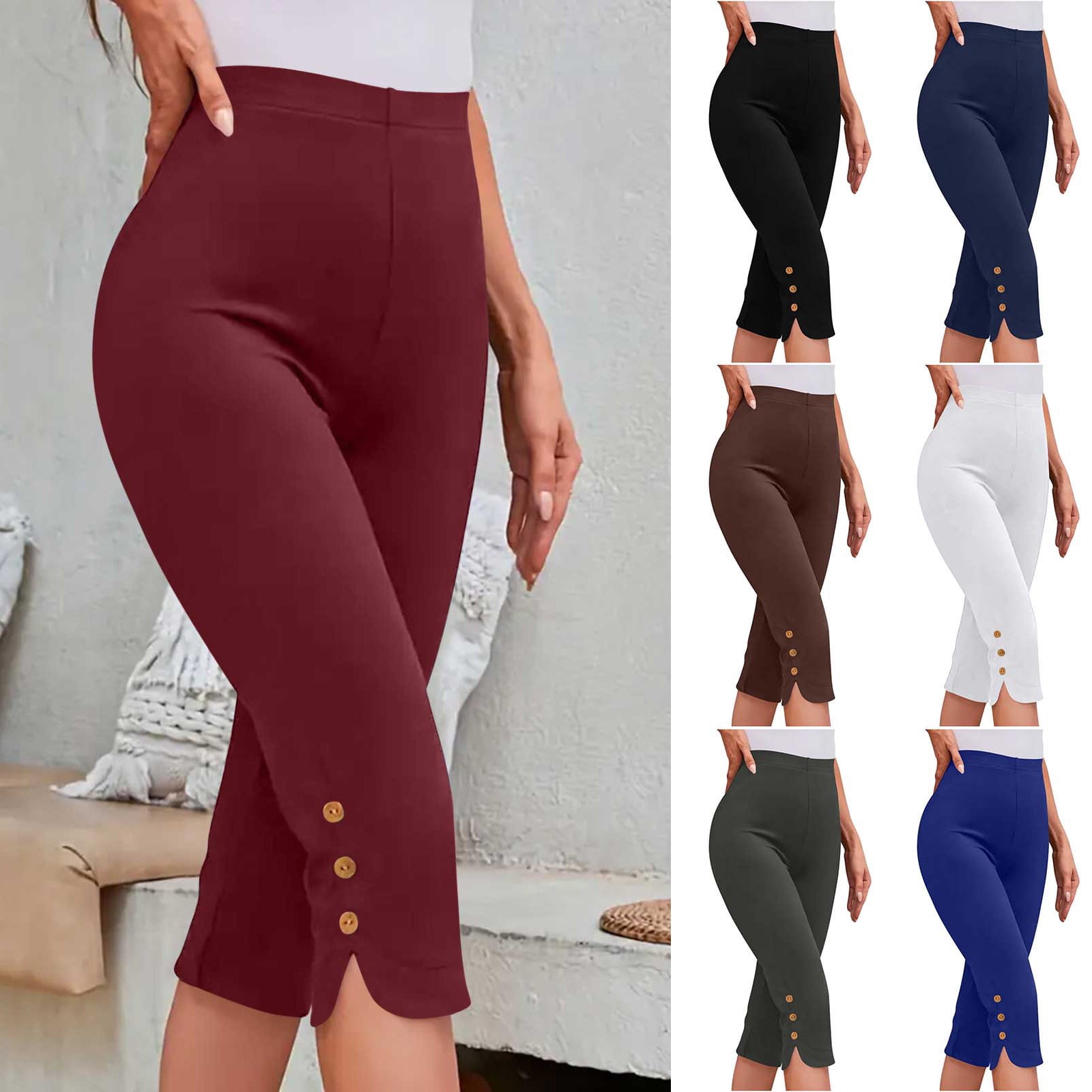 Axiiglly Capri Pants for Women Business Casual Lightweight Work Pants Button Straight Leg ...