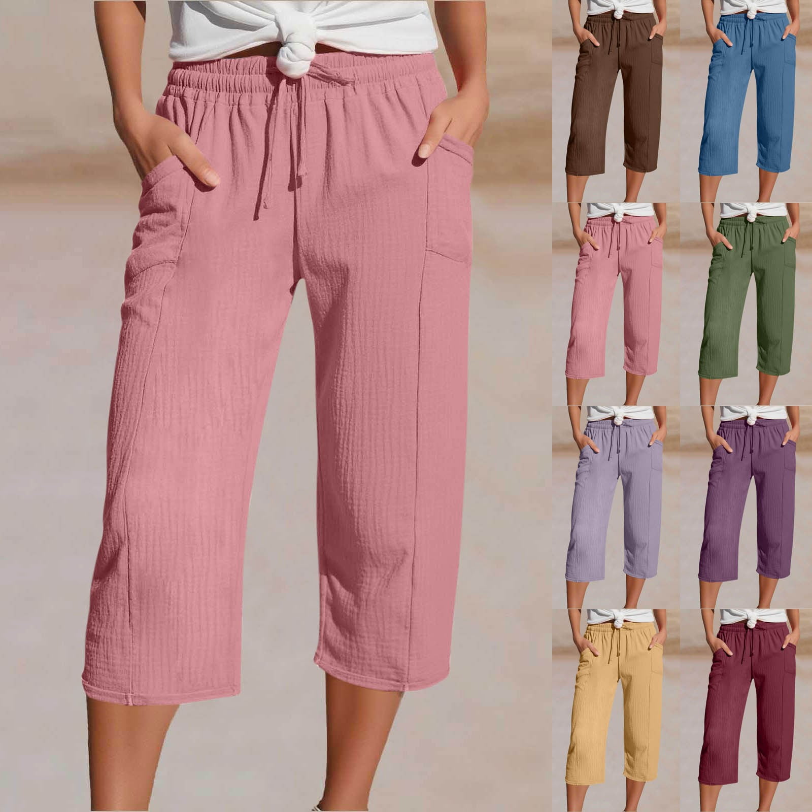 Axiiglly Capri Pants for Women, Casual Loose Drawstring Capris with ...