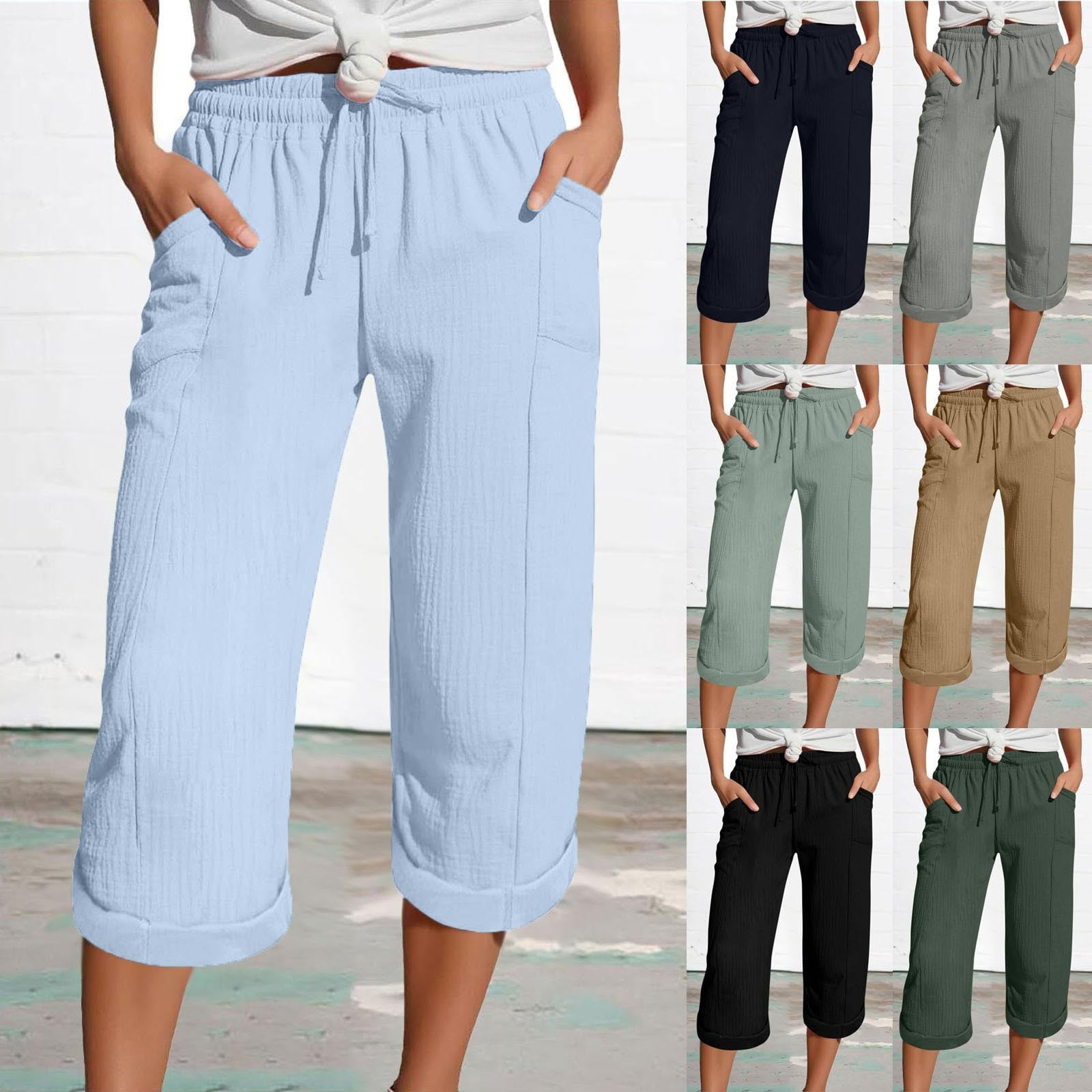 Axiiglly Capri Pants for Women, Drawstring High Waist Workout Capris ...