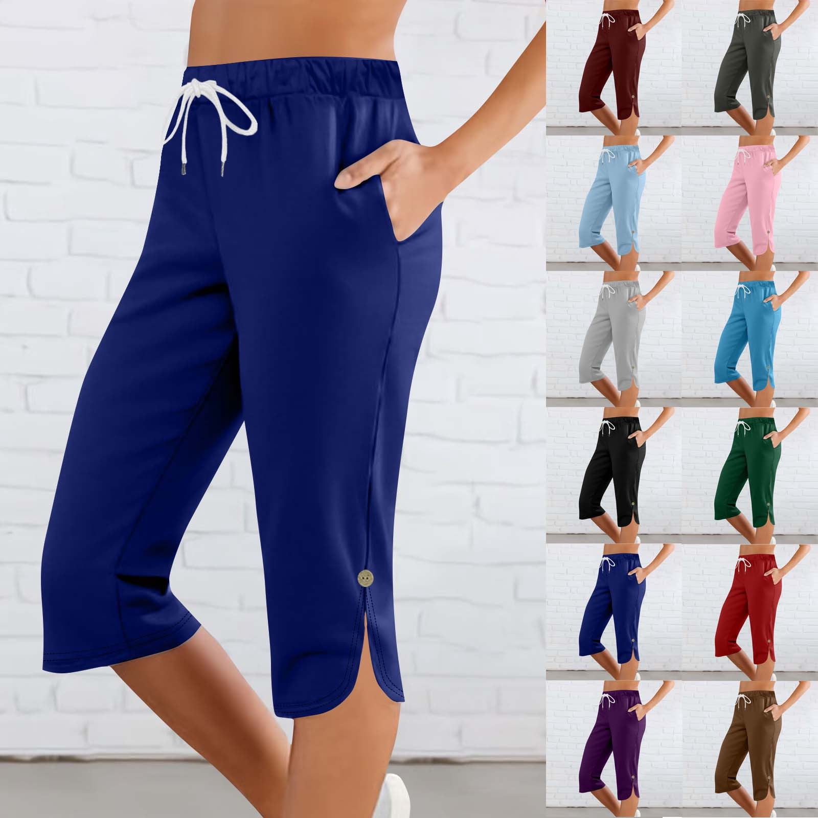 Axiiglly Capri Pants for Women, Drawstring Waist Casual loose Capris ...