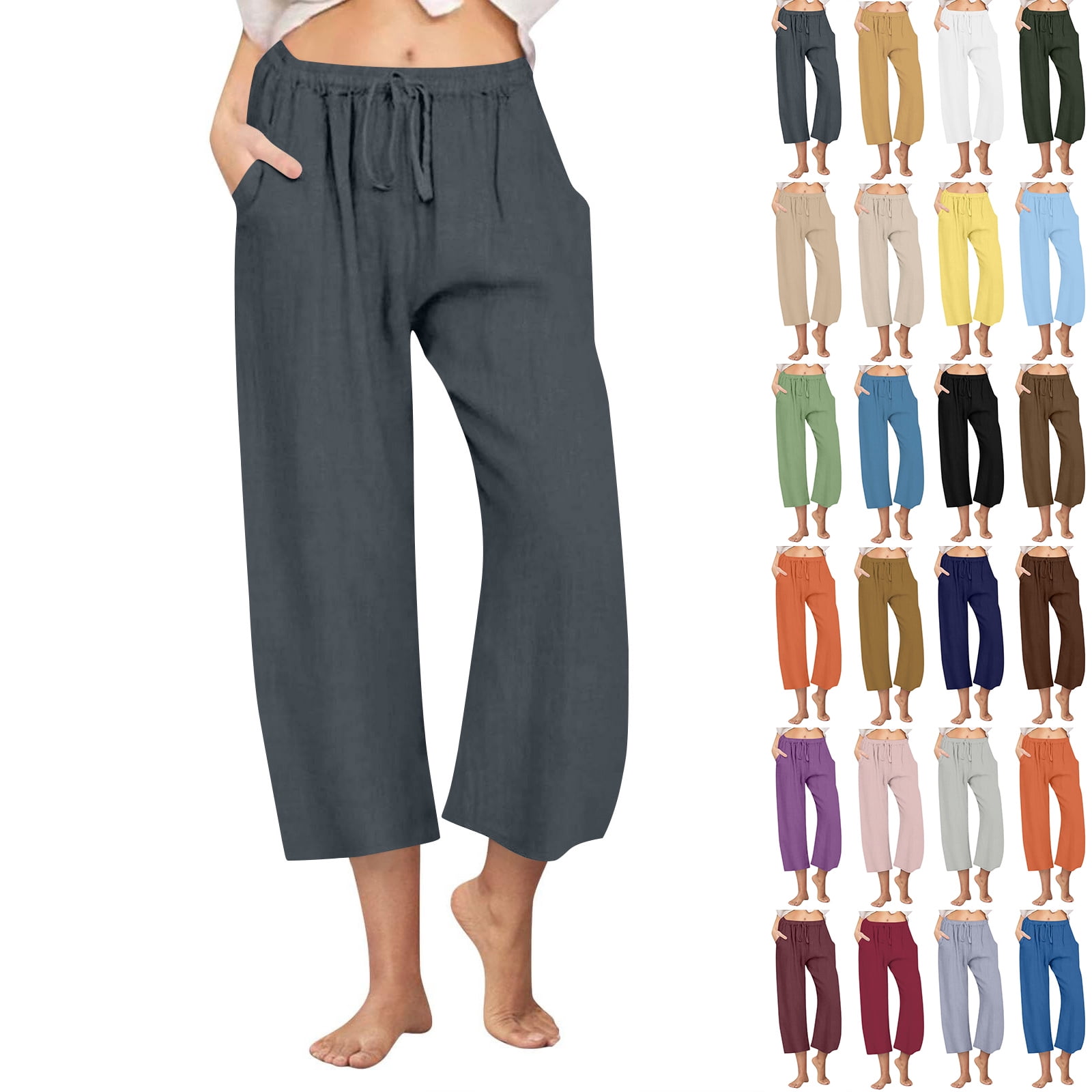 Axiiglly Capri Pants for Women High Waisted Wide Leg Pants Plus Size ...