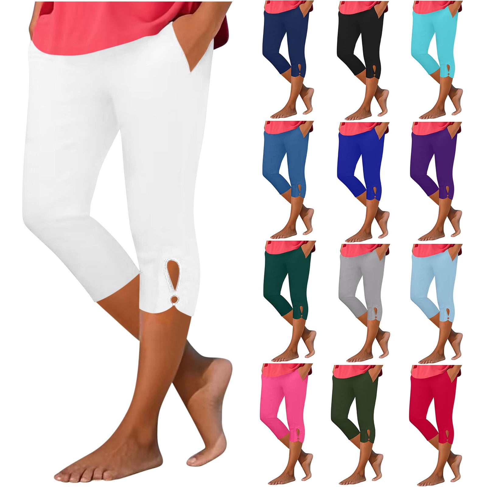 Axiiglly Capri Pants for Women Slim Fit High Waisted Yoga Pants Lightweight Stretch Straight Leg ...