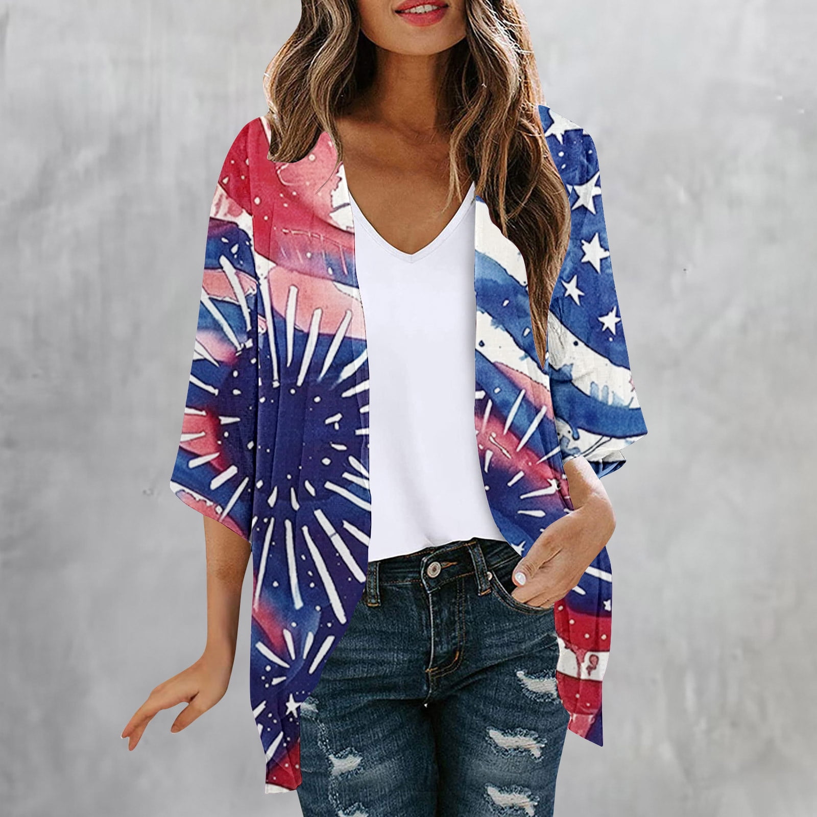 Axiiglly Cardigan for Women Independence Day Printed Open Front Long ...