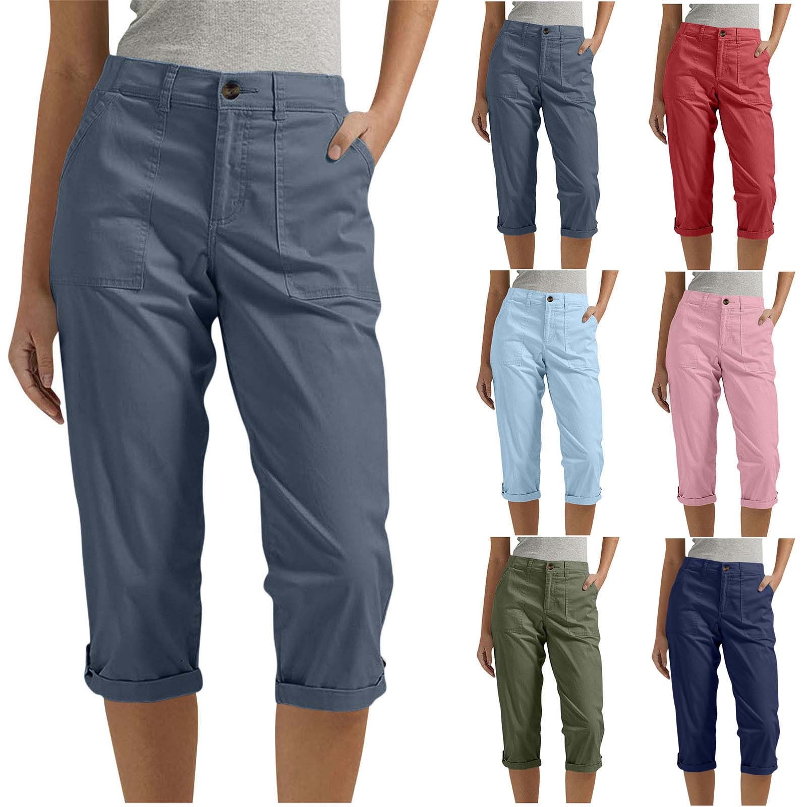 Axiiglly Cargo Capri Pants for Women, Button High Waist Cropped Pants ...