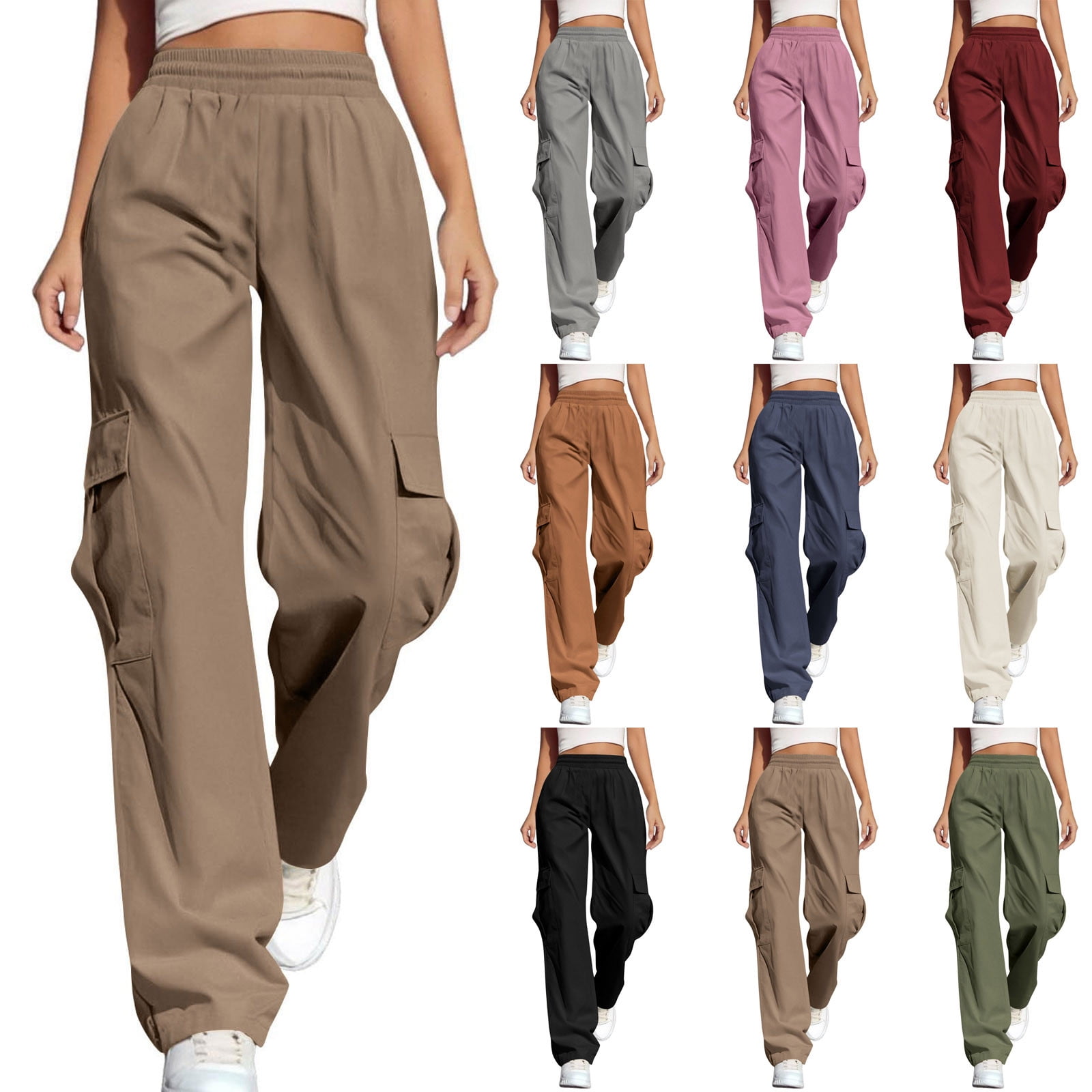 Axiiglly Cargo Pants Women High Waisted Straight Leg Pants Casual ...