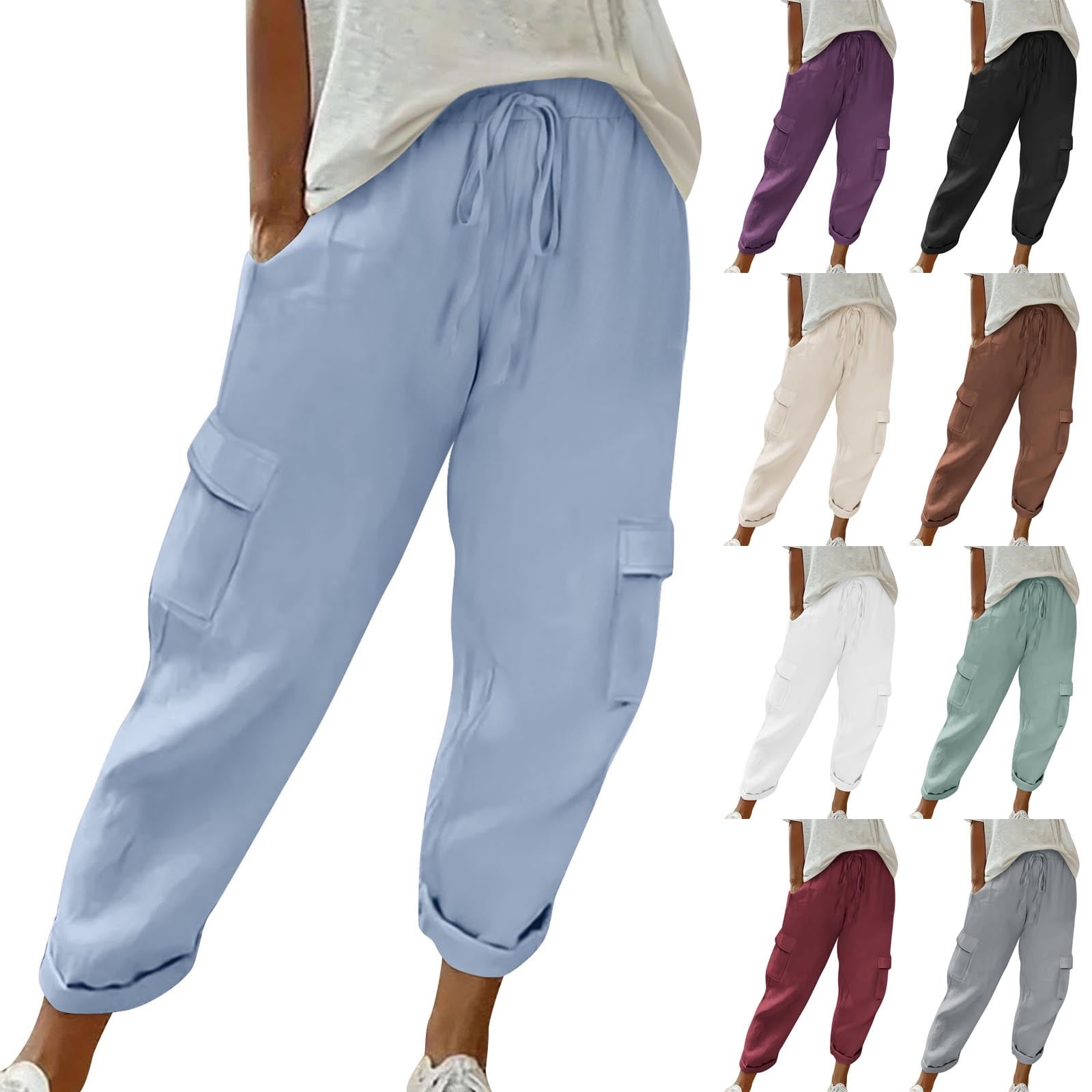 Axiiglly Cargo Pants for Womens Loose Fit Jogger Pant Drawstring Elastic High Waist Pants ...